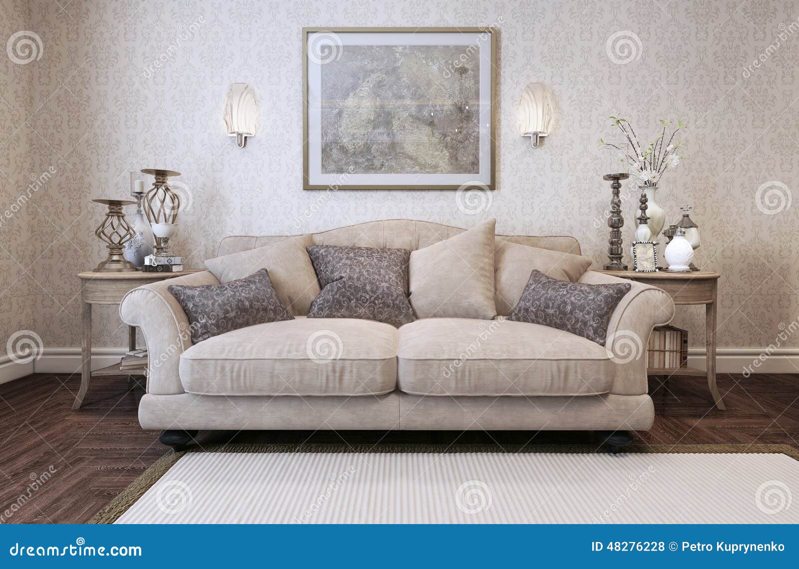 Klassisk stil för soffa stock illustrationer. Illustration av bekvämt ...