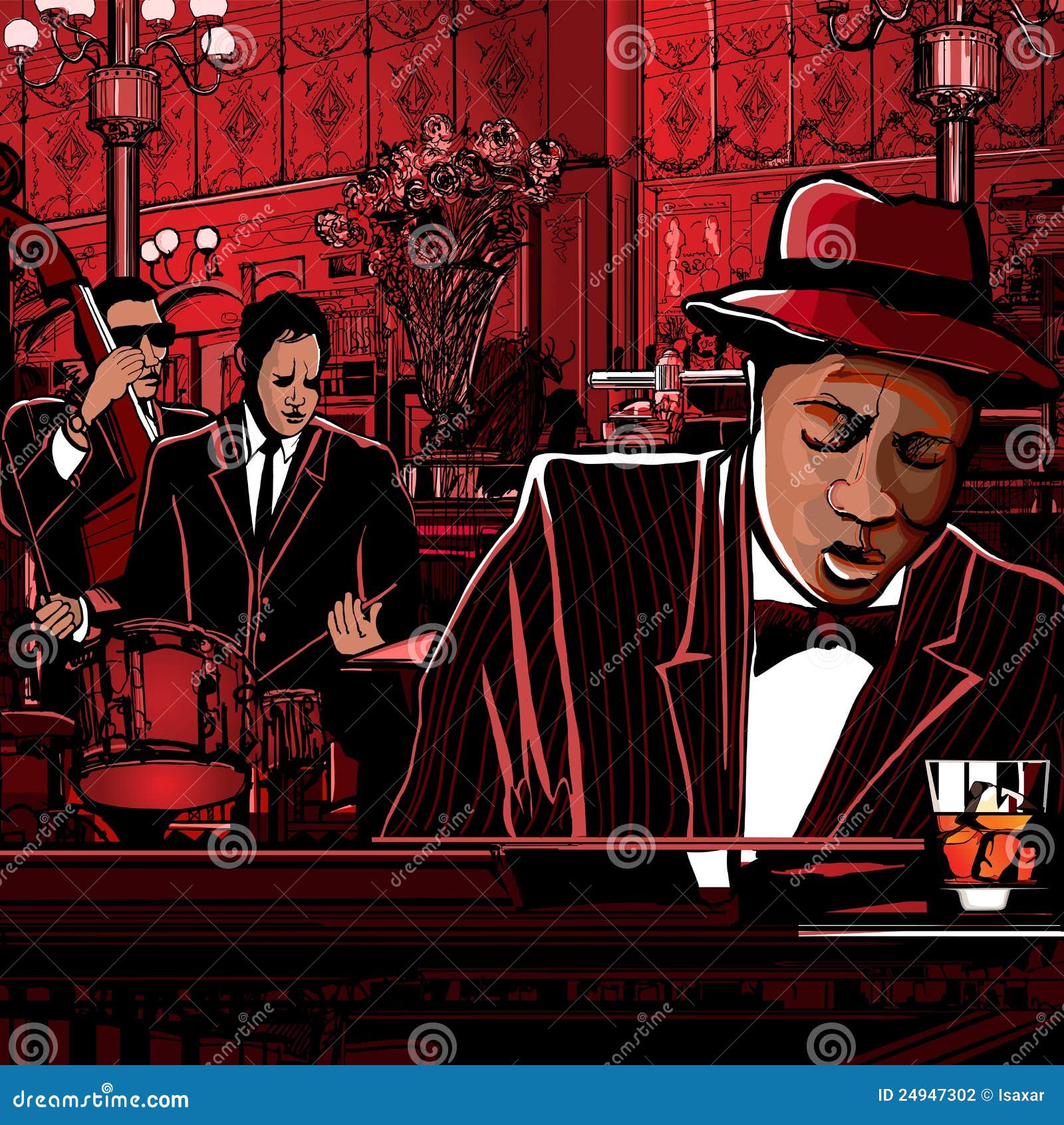 Klavier-Jazz Band in Einer Gaststätte Vektor Abbildung - Illustration ...