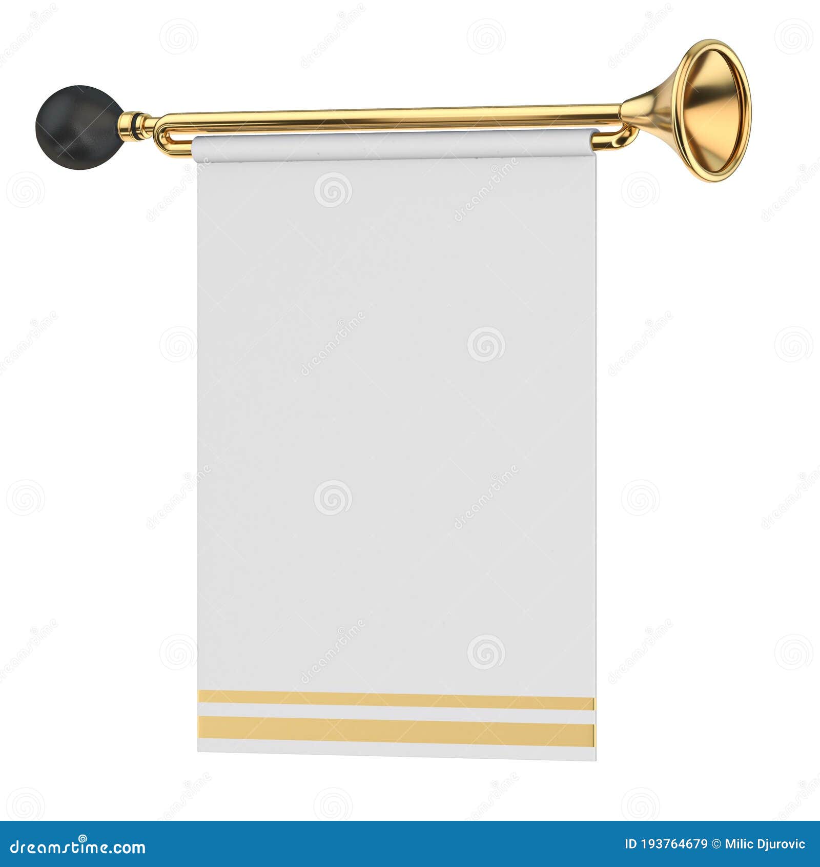 Klaxon with blank flag 3D stock illustration. Illustration of cartoon ...