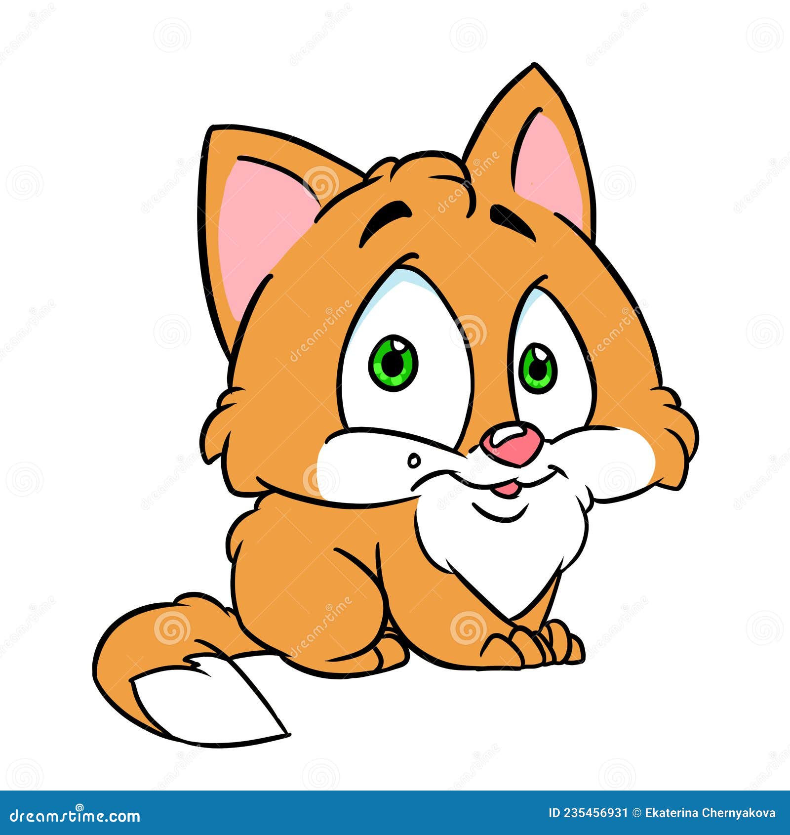 Kleine Gember Kat Grote Ogen Illustratie Tekenfilm Stock Illustratie