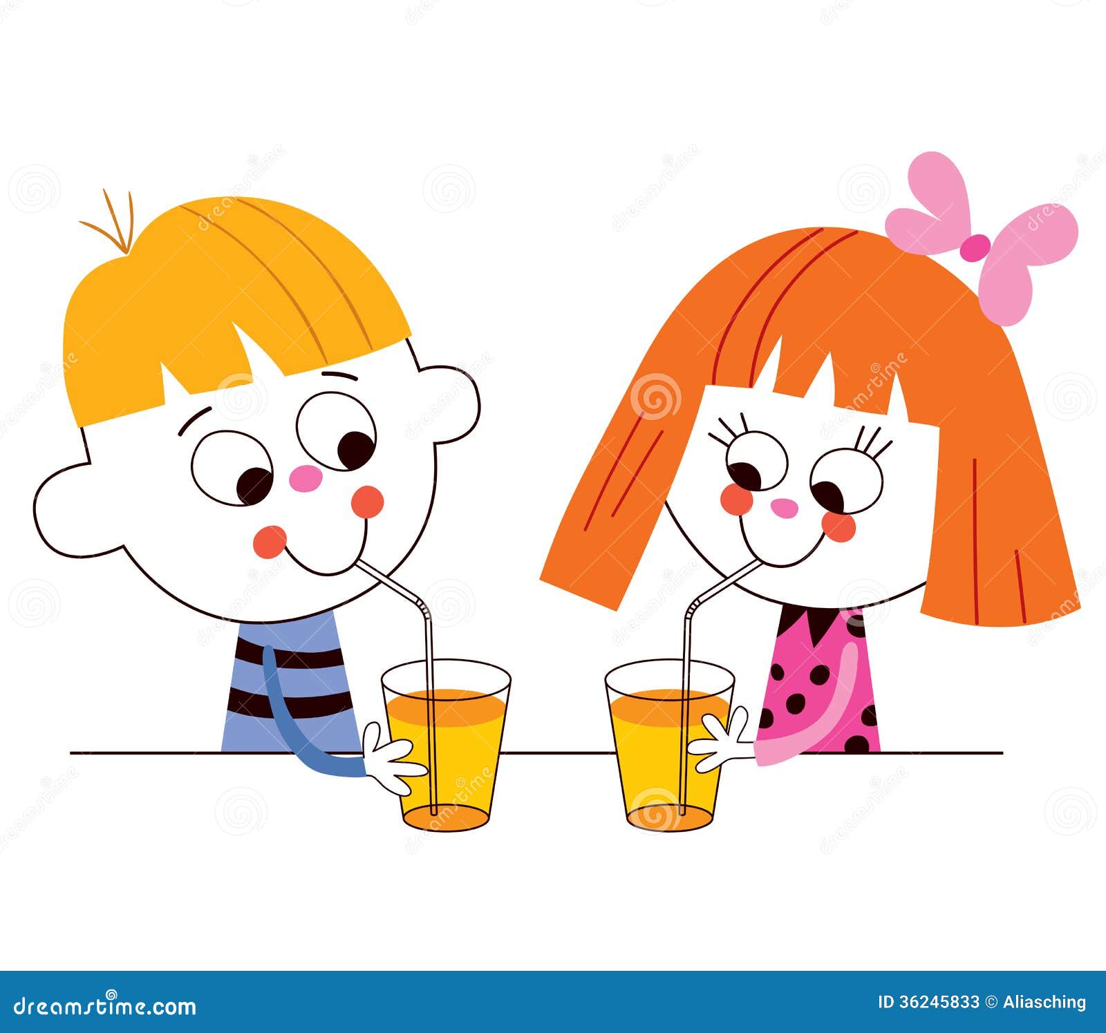 Kleiner Junge Und Trinkender Saft Des Mädchens Vektor Abbildung ...