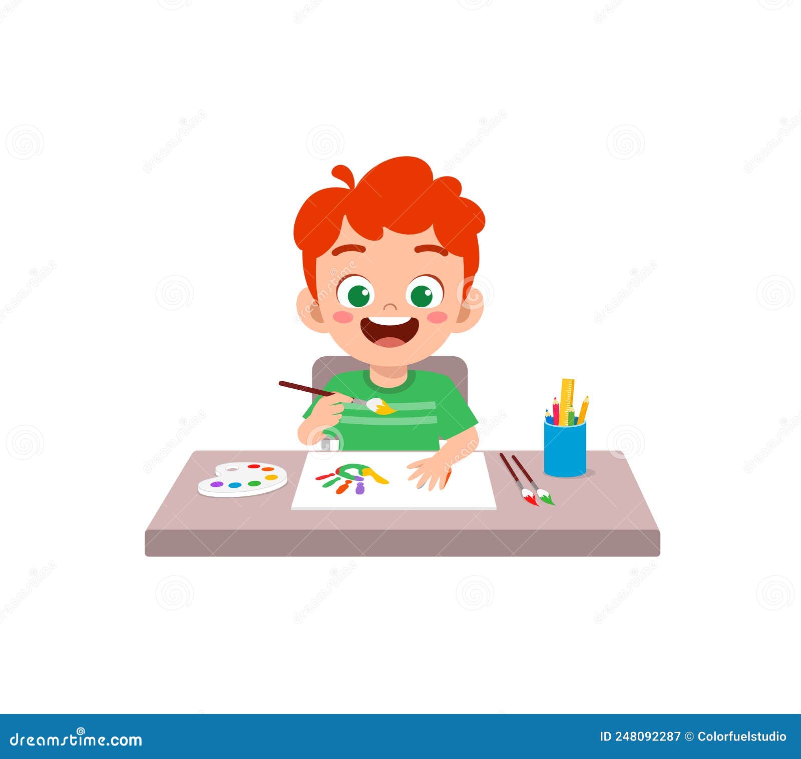 Kleines Kind Macht Malerei Mit Handstempeln Stock Abbildung ...