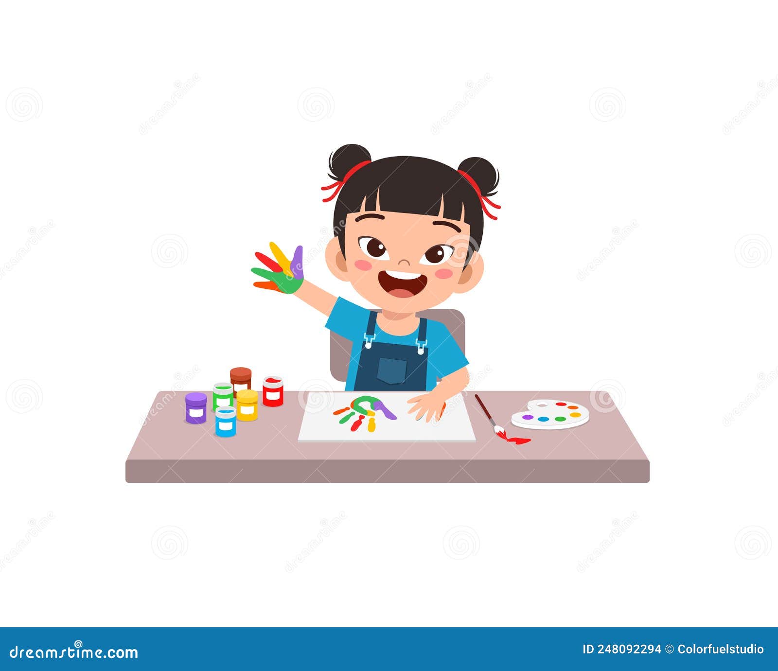 Kleines Kind Macht Malerei Mit Handstempeln Stock Abbildung ...