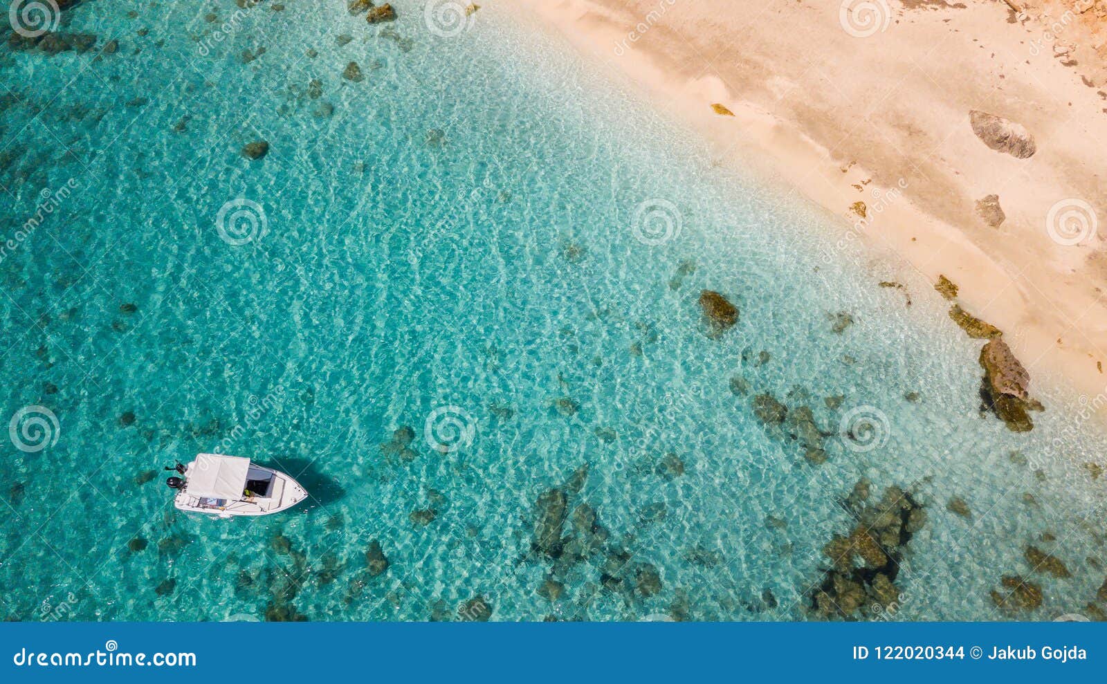 Kleines Motorboot, Das am Sandigen Strand Verankert Stockfoto - Bild ...