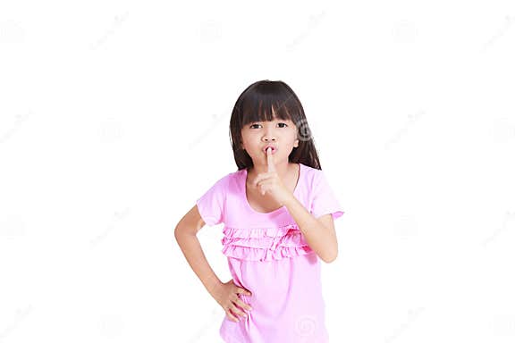 Kleines Mädchen Das Für Ruhe Gesturning Ist Stockbild Bild Von Geste