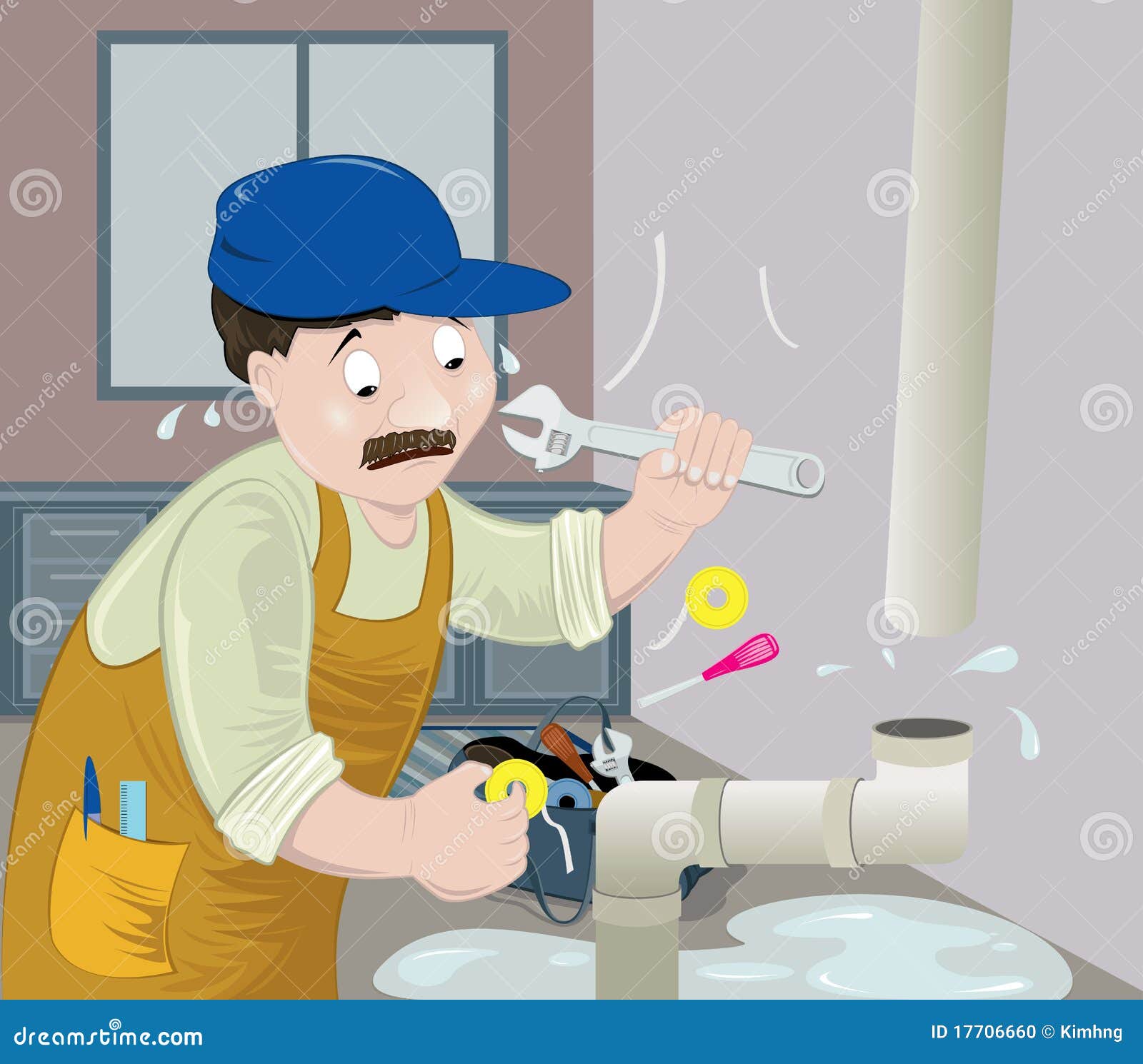 Klempner bei der Arbeit vektor abbildung. Illustration von karikatur ...