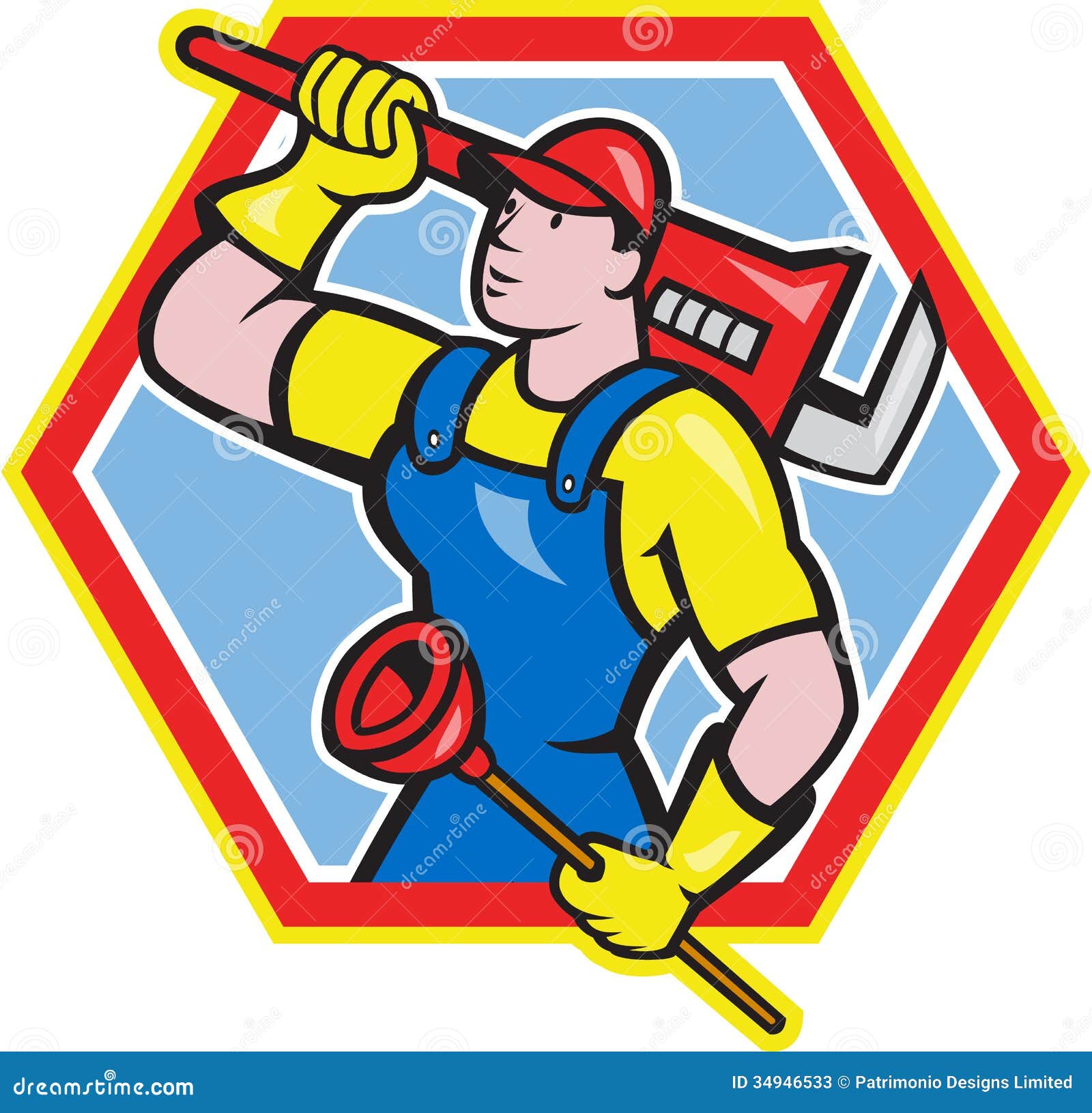 Klempner-Holding Plunger Wrench-Karikatur Vektor Abbildung ...