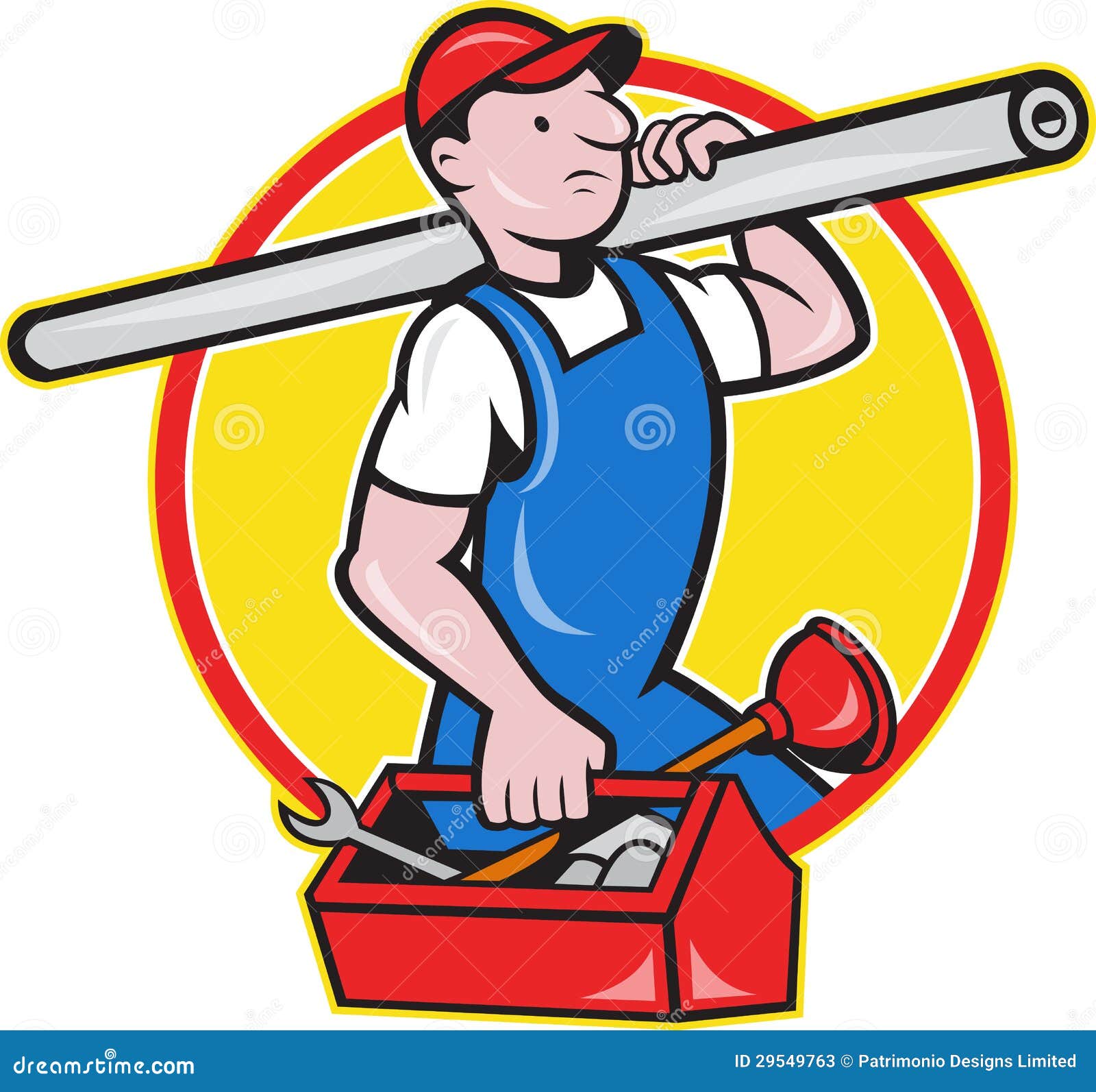 Klempner-with Pipe Toolbox-Karikatur Vektor Abbildung - Illustration ...