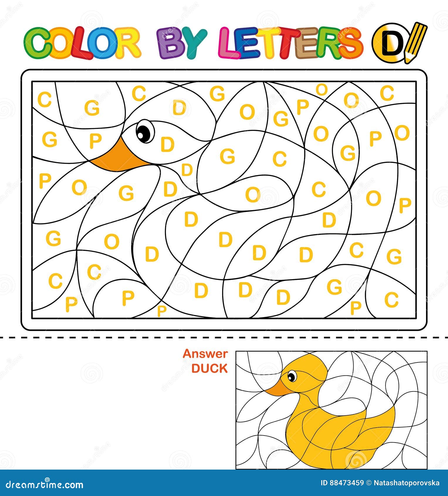 Kleur Per Brief Raadsel Voor Kinderen Eend Vector Illustratie ...