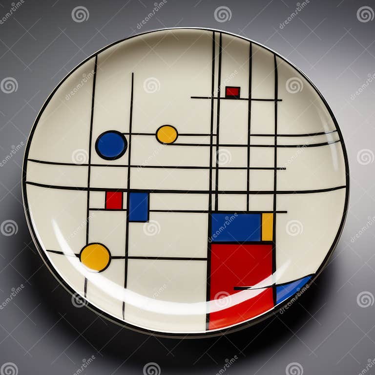 Modernist Grids: Small Plate with Red, Blue, and Yellow Designs Stock ...