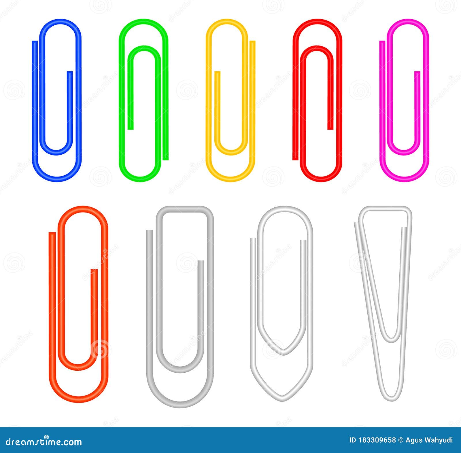 Set of Paper Clips Colored or Realistic Metal Paper Clips Isolated. Eps ...