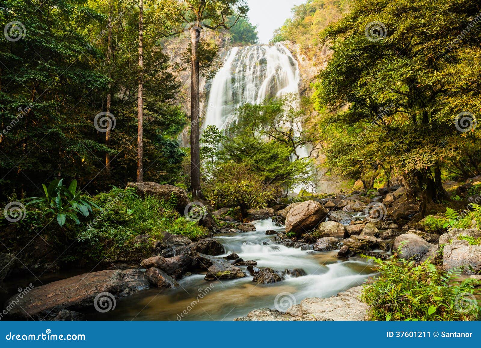 Klong Lan Waterfall, Evergreen Forest Stock Image - Image of flowing ...