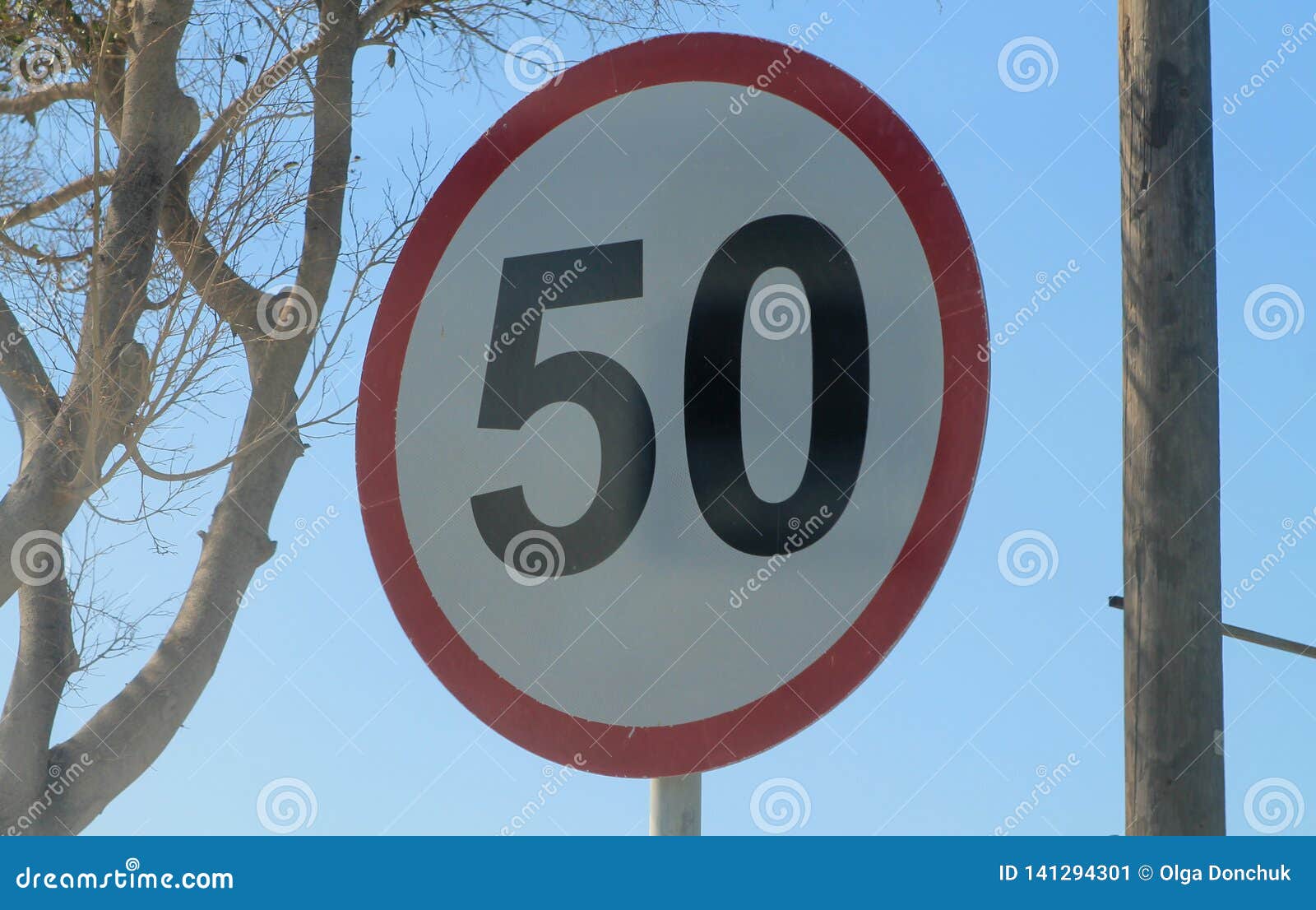 50 Km/h Speed Limit Road Sign Stock Image - Image of warning, circle ...
