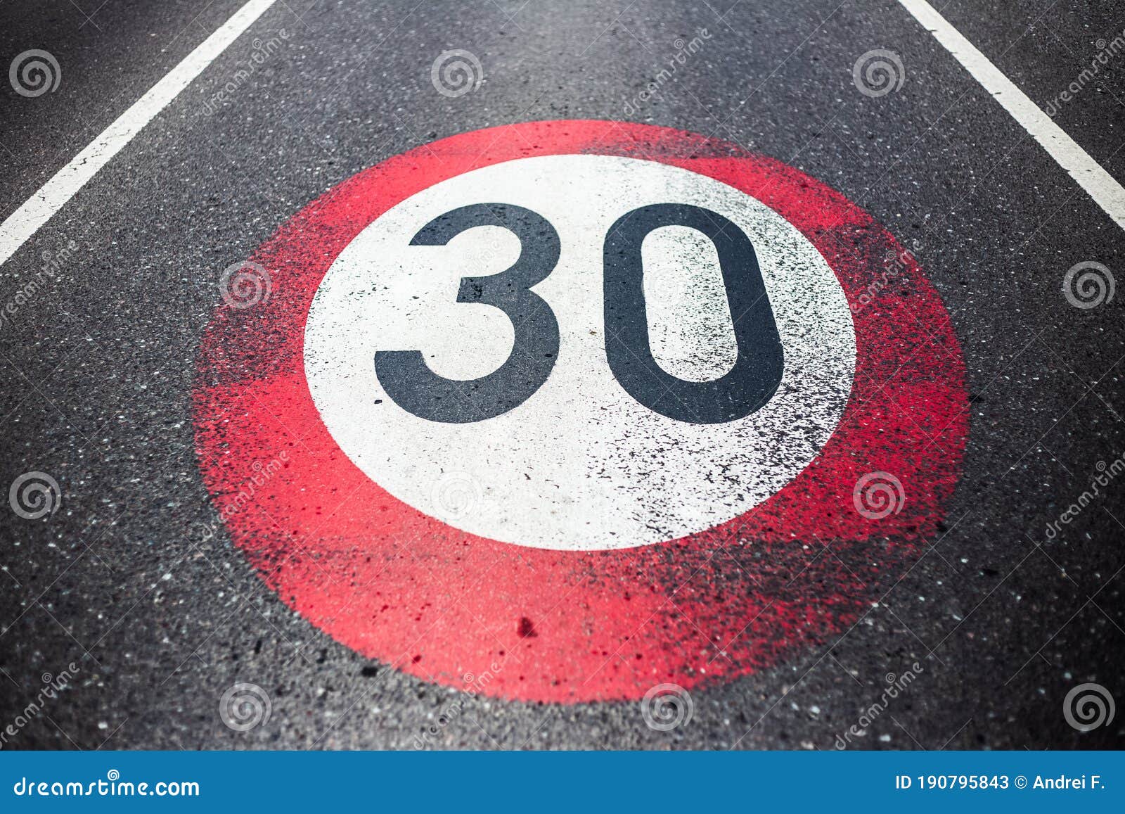 30km/h Speed Limit Sign Painted on Asphalting Road. Stock Image - Image ...
