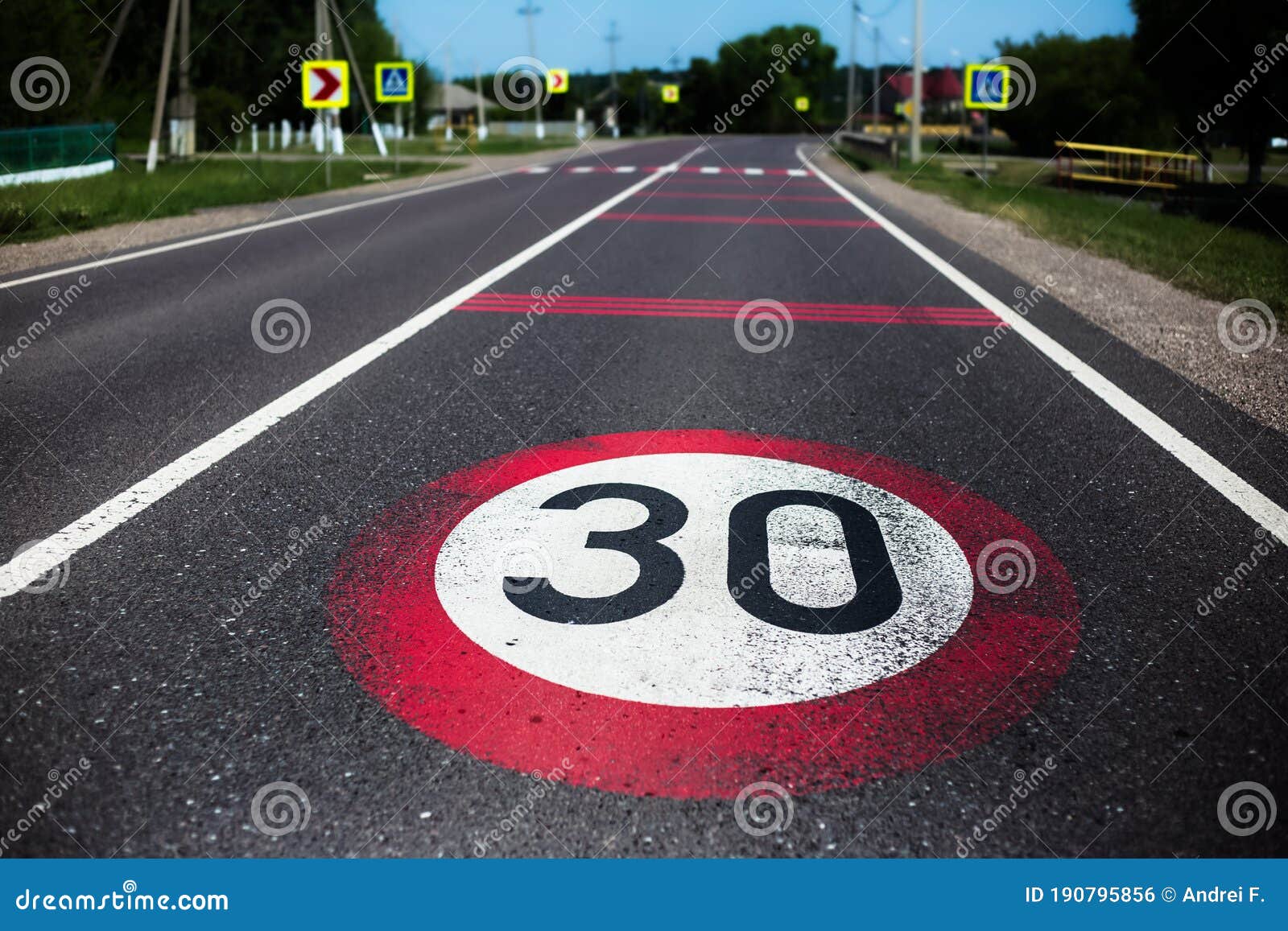 30km/h Speed Limit Sign Painted On Asphalting Road. Stock Photography ...