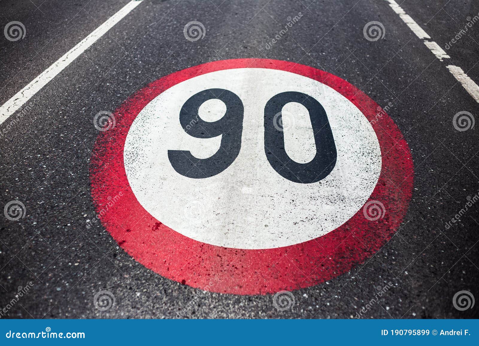 90km/h Speed Limit Sign Painted on Asphalting Road. Stock Image - Image ...