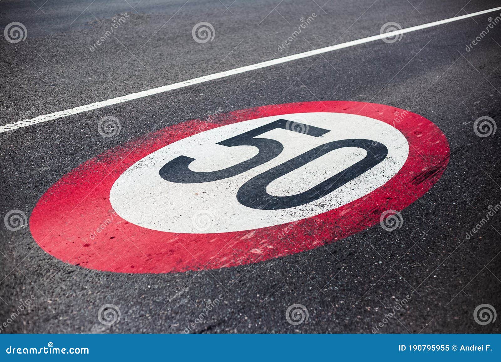 50km/h Speed Limit Sign Painted on Asphalting Road. Stock Image - Image ...