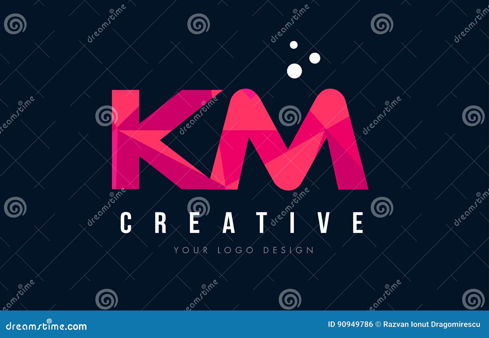KM K M Letter Logo with Purple Low Poly Pink Triangles Concept Stock ...