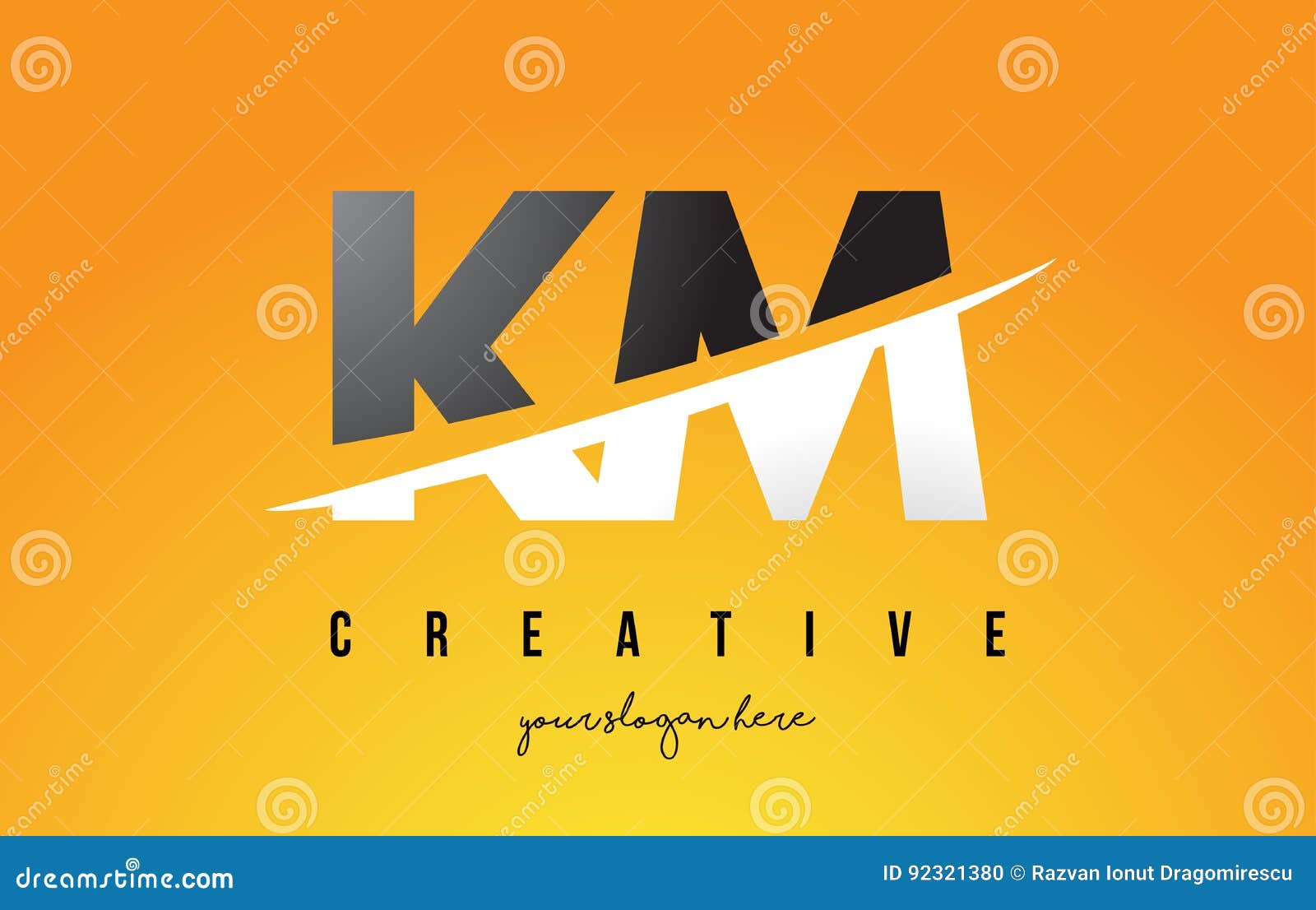 Km K M Letter Modern Logo Design With Yellow Background And Swoosh