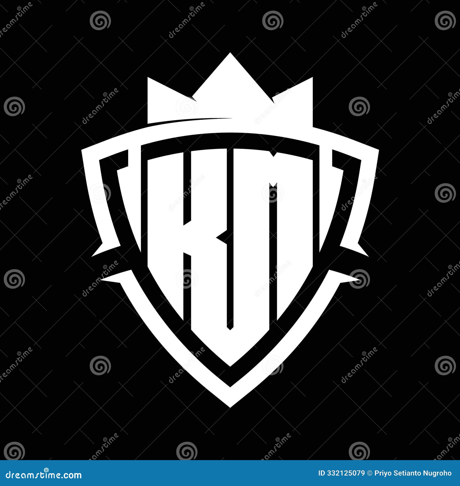 KM Letter Monogram with Triangle Curve Shield Shape with Crown White ...