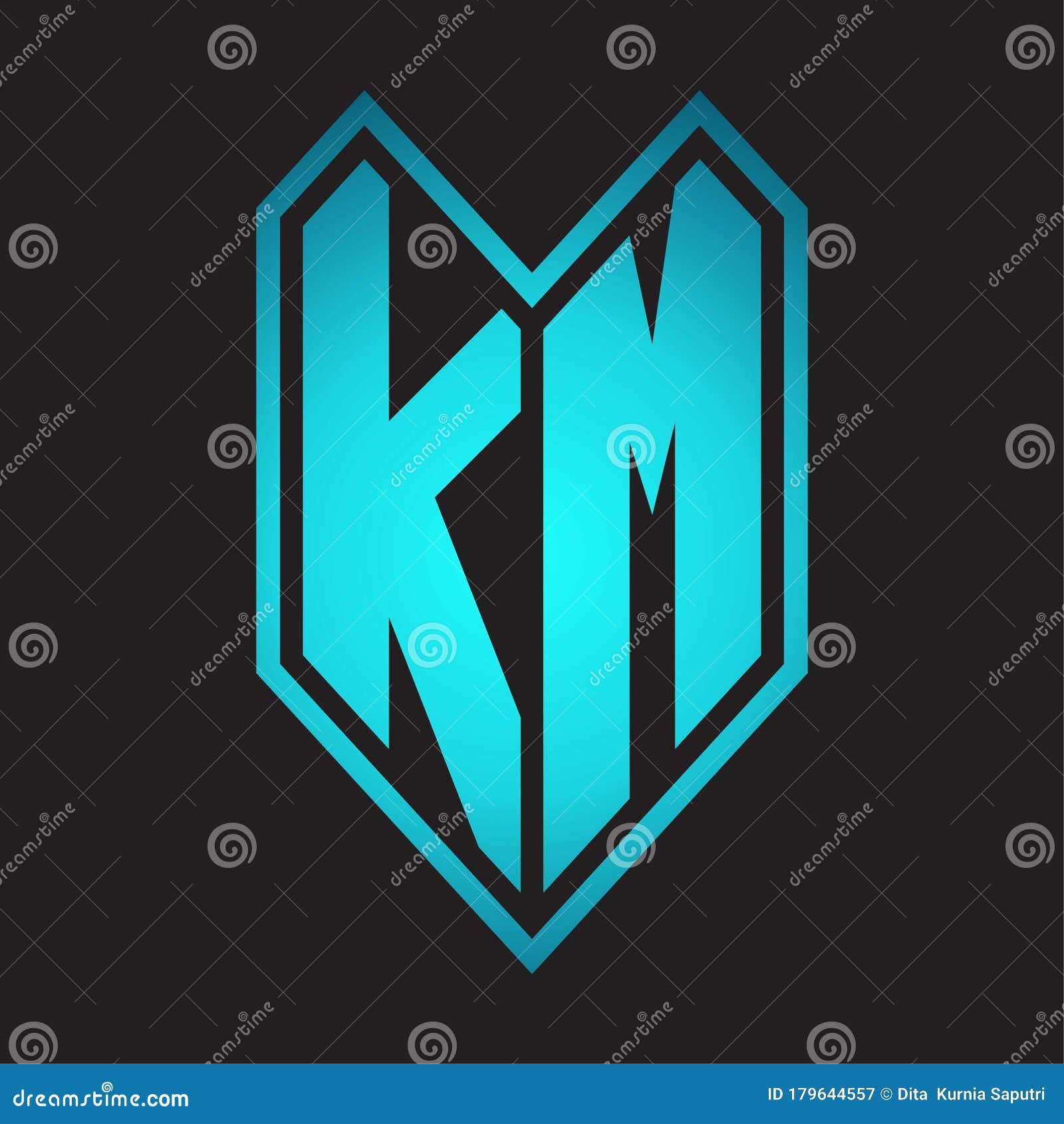 KM Logo Monogram with Emblem Line Style Isolated on Blue Gradient ...