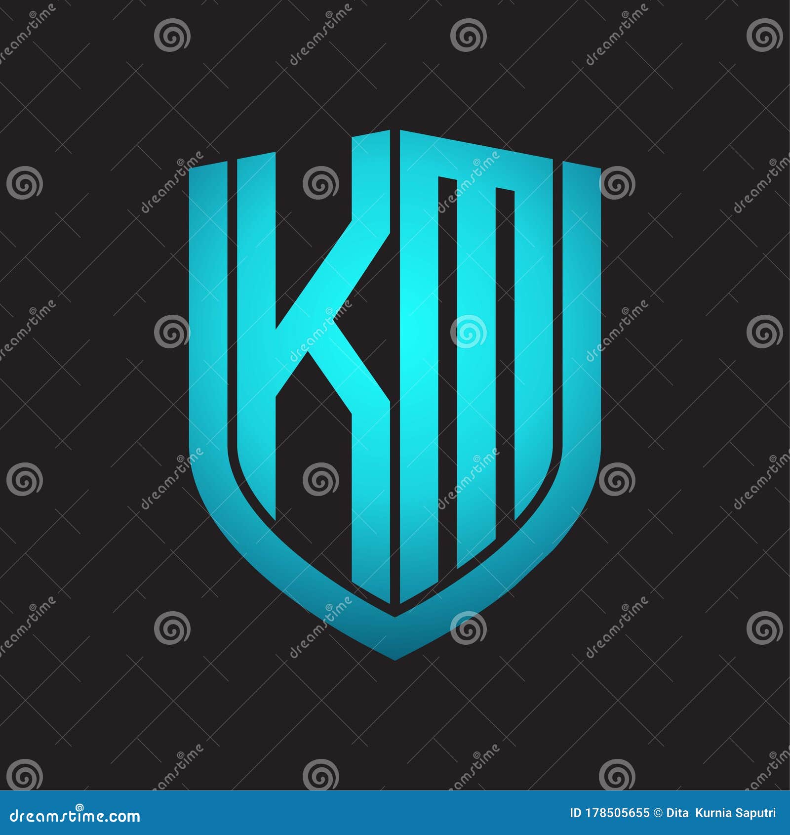 KM Logo Monogram with Emblem Shield Design Isolated with Blue Colors on ...
