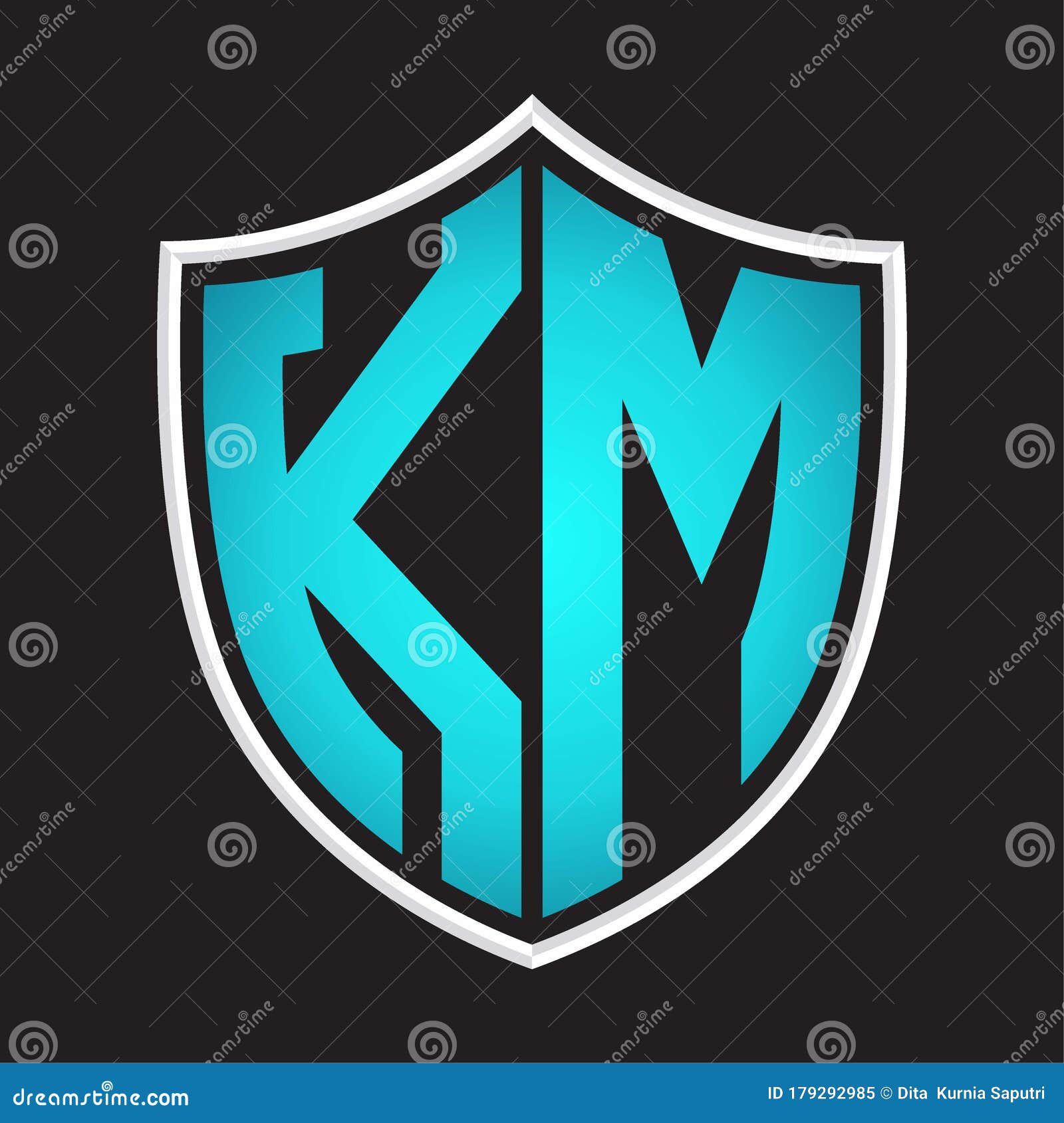 KM Logo Monogram with Shield Shape Isolated Blue Colors on Outline ...