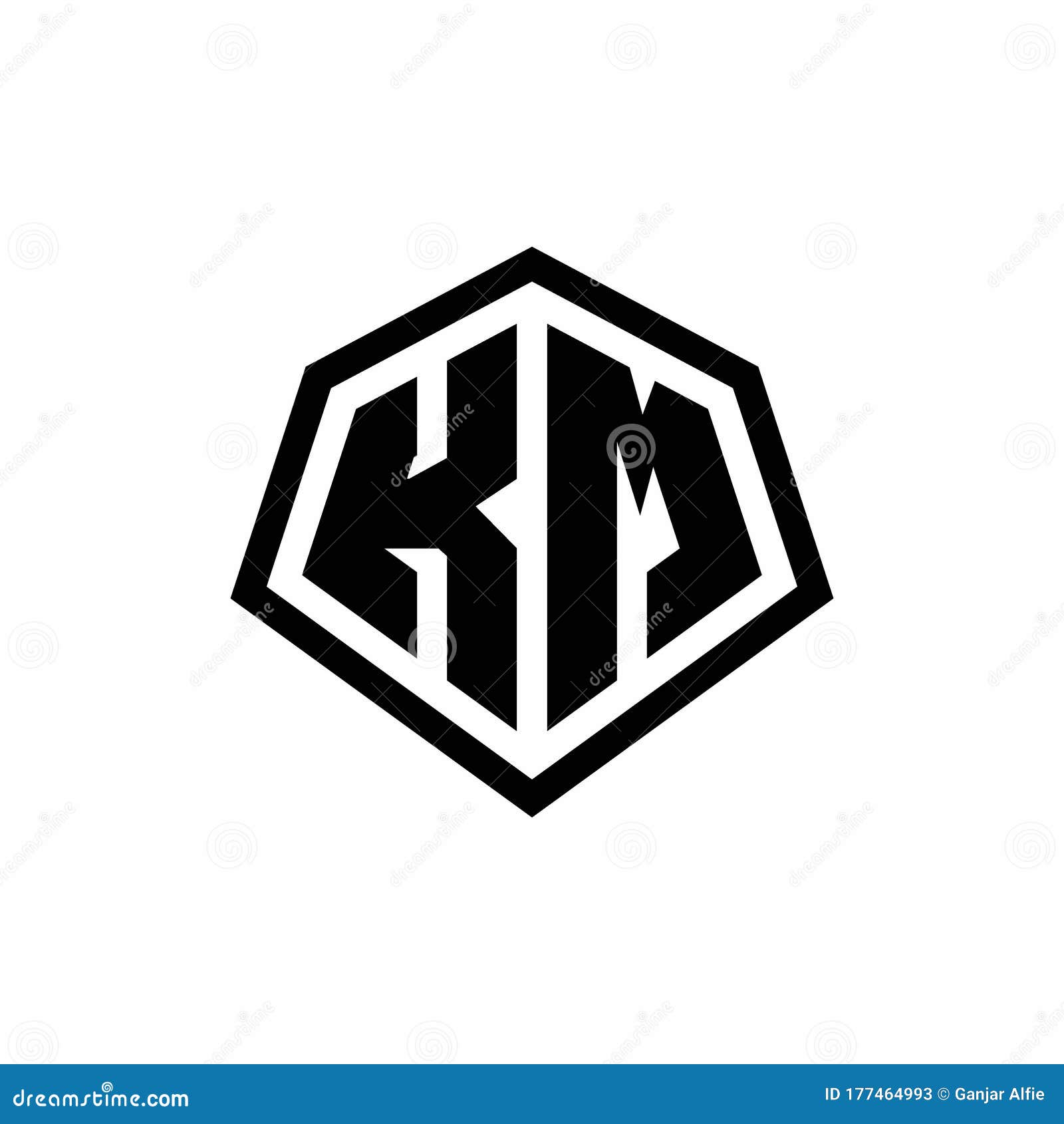 KM Monogram Logo with Hexagon Shape and Line Rounded Style Design ...