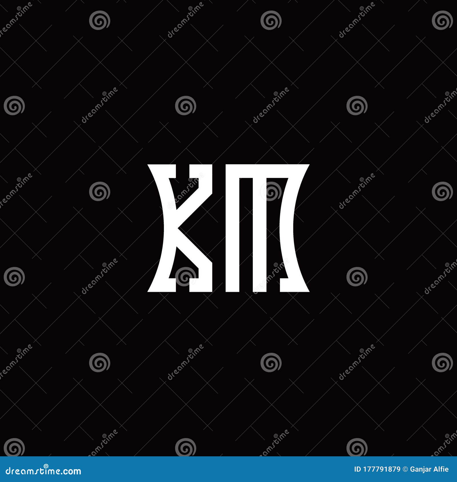 KM Monogram Logo Letter with Curved Side Style Stock Vector ...