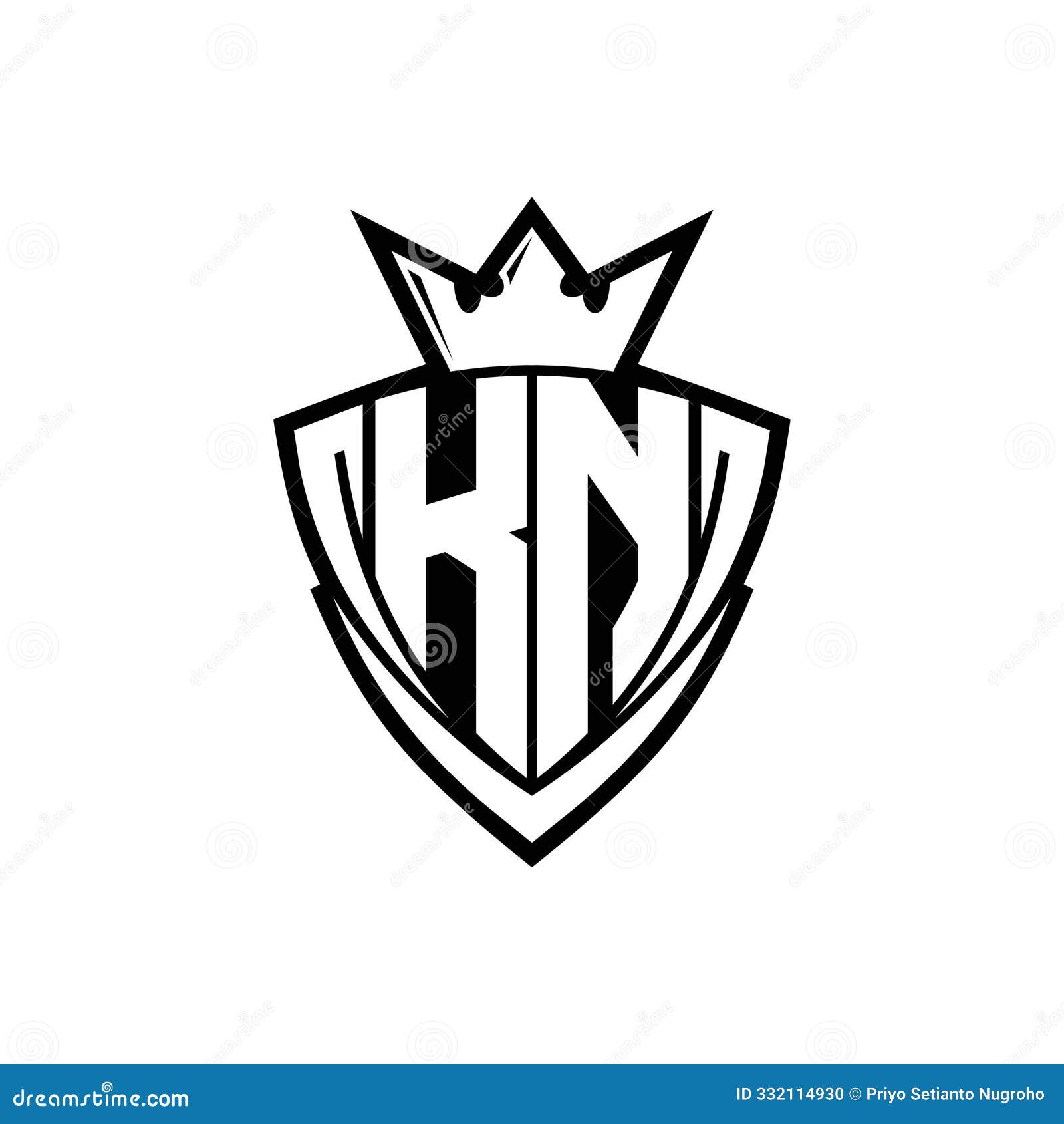 KN Letter Logo With Sharp Triangle Shield Shape With Crown Inside White ...