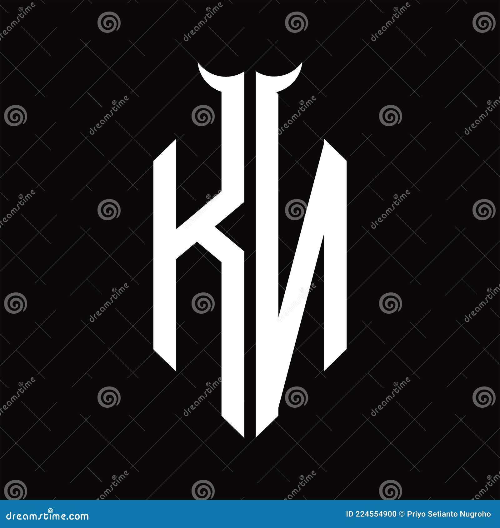 KN Logo Monogram with Horn Shape Isolated Black and White Design ...
