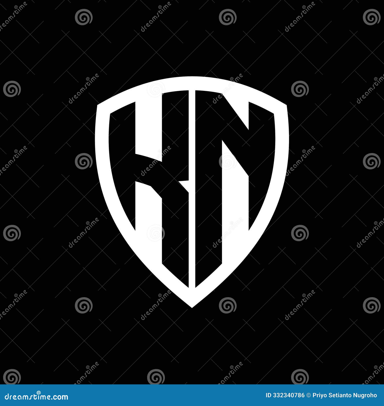 KN Monogram Logo with Bold Letters Shield Shape with Black and White ...