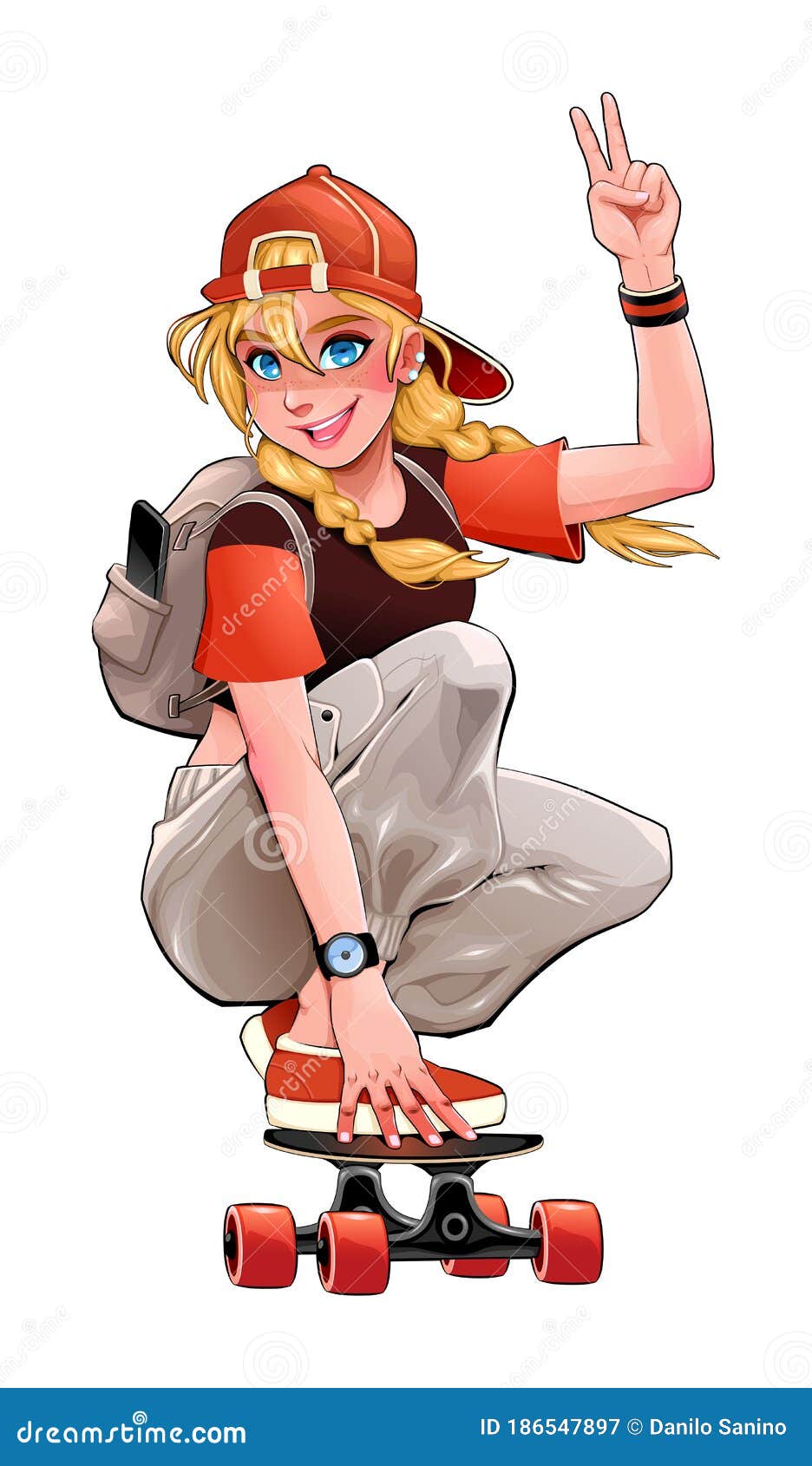 Knappe meid vector illustratie. Illustration of schaatsenrijder - 186547897
