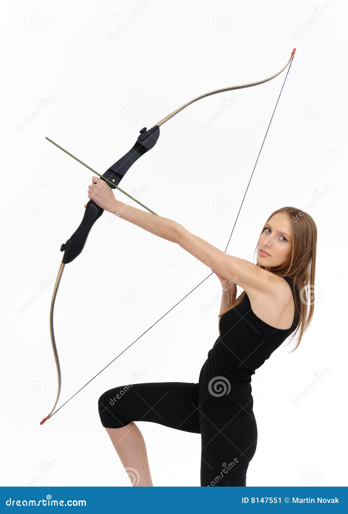 Kneeling Woman Shooting with Bow Stock Image - Image of concentration ...