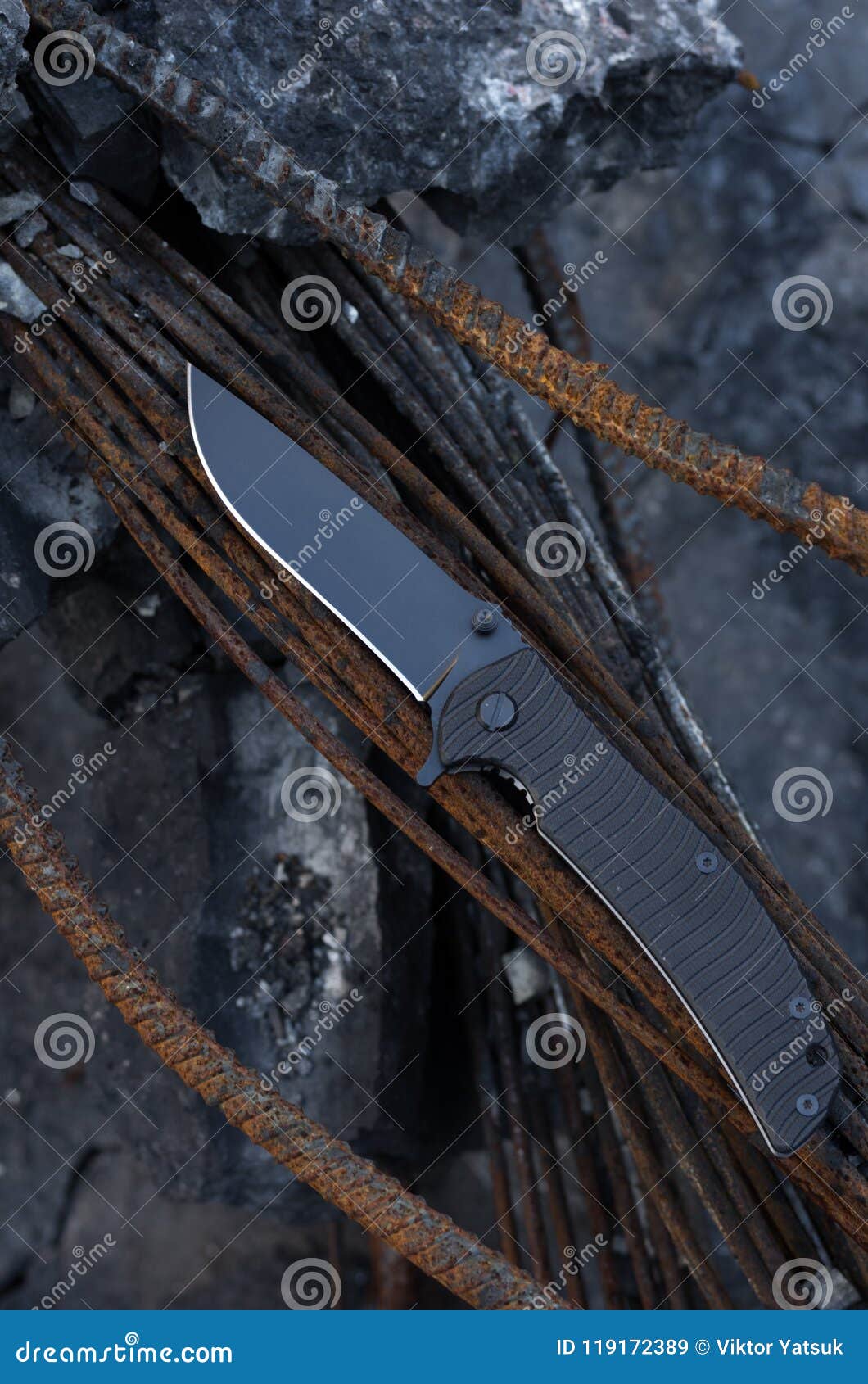 The Knife is at an Angle. the Knife is Diagonal. Sharp Black Knife ...