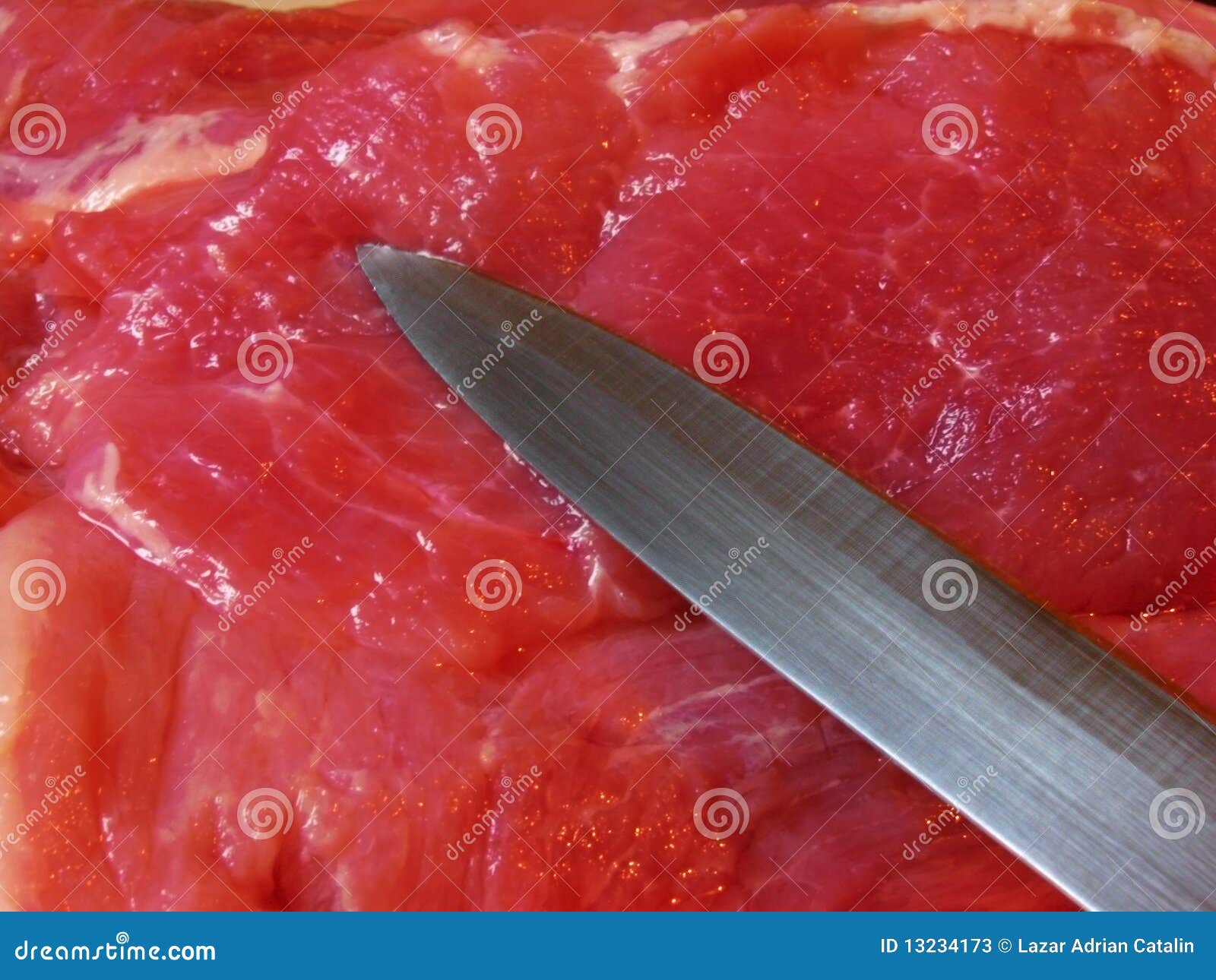 Knife blade on meat stock image. Image of cooking, cutting - 13234173