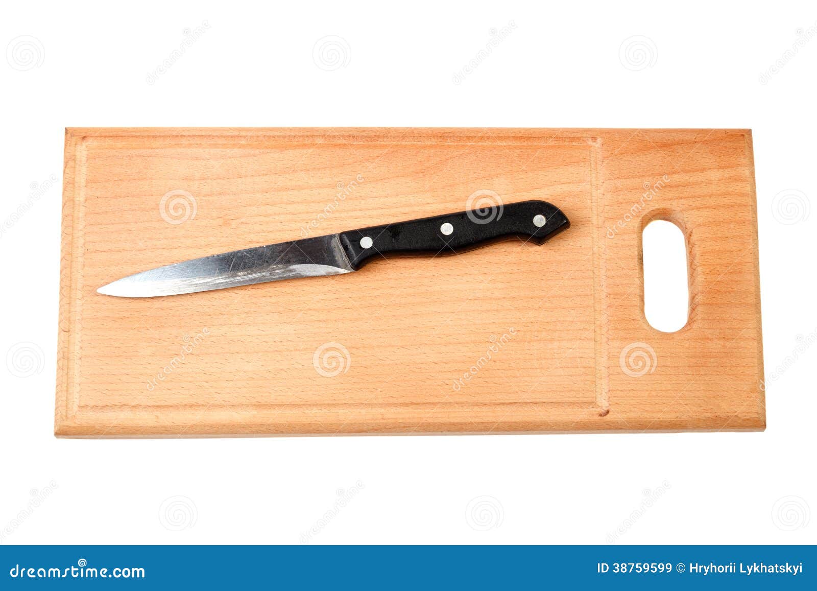 Knife on Cutting Board Isolated Stock Image - Image of object, angle ...