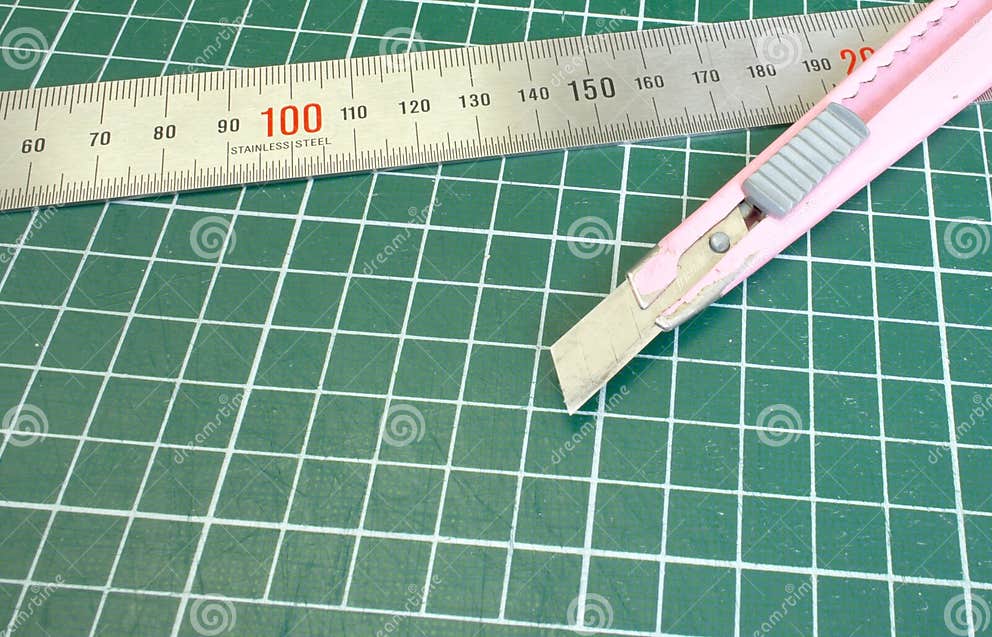Knife, Cutting Board and Ruler Stock Image - Image of measurement ...