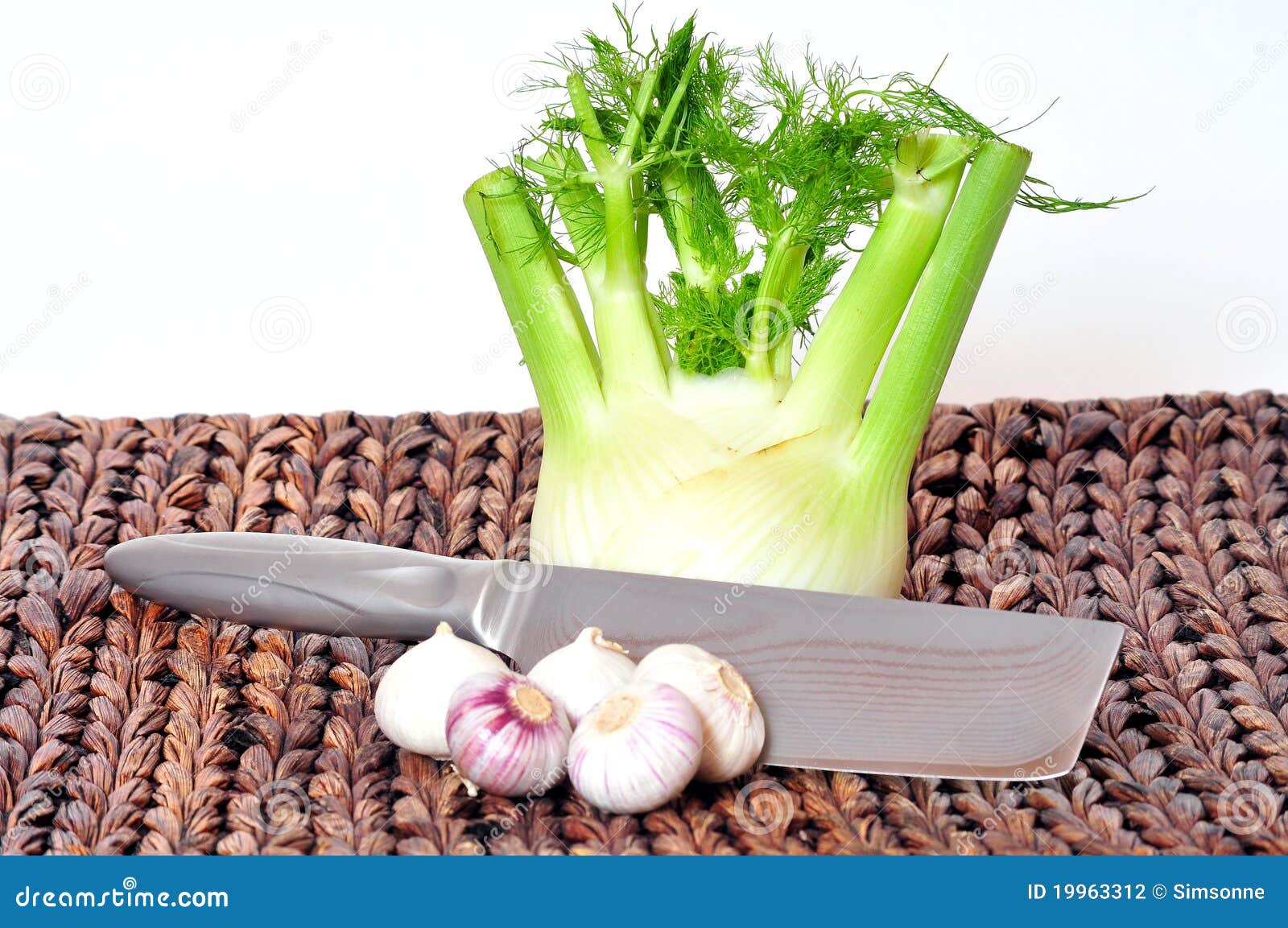 Knife fennel garlic stock photo. Image of sticks, bowl - 19963312