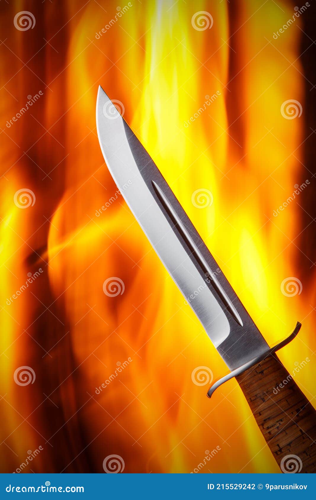 Knife on the Fire Background. Stock Photo - Image of leather, steel ...