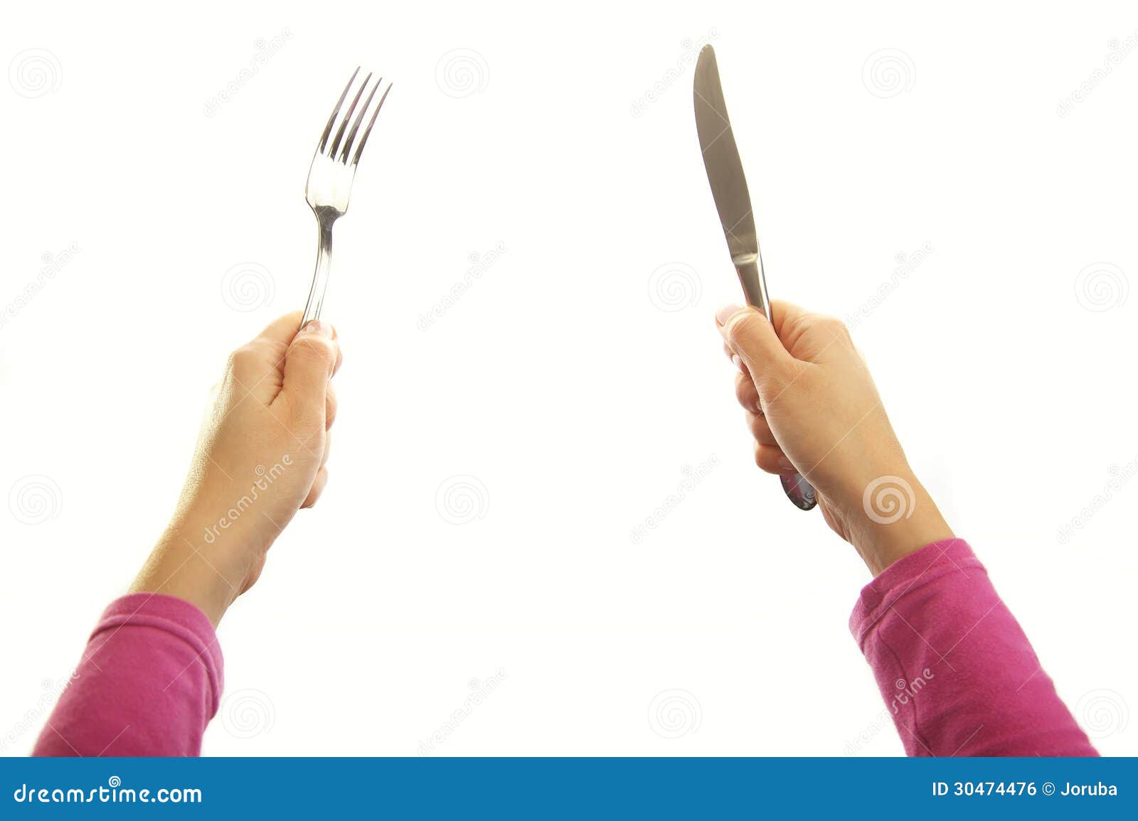 Knife and Fork Being Held by Hands Stock Photo - Image of kitchenware ...