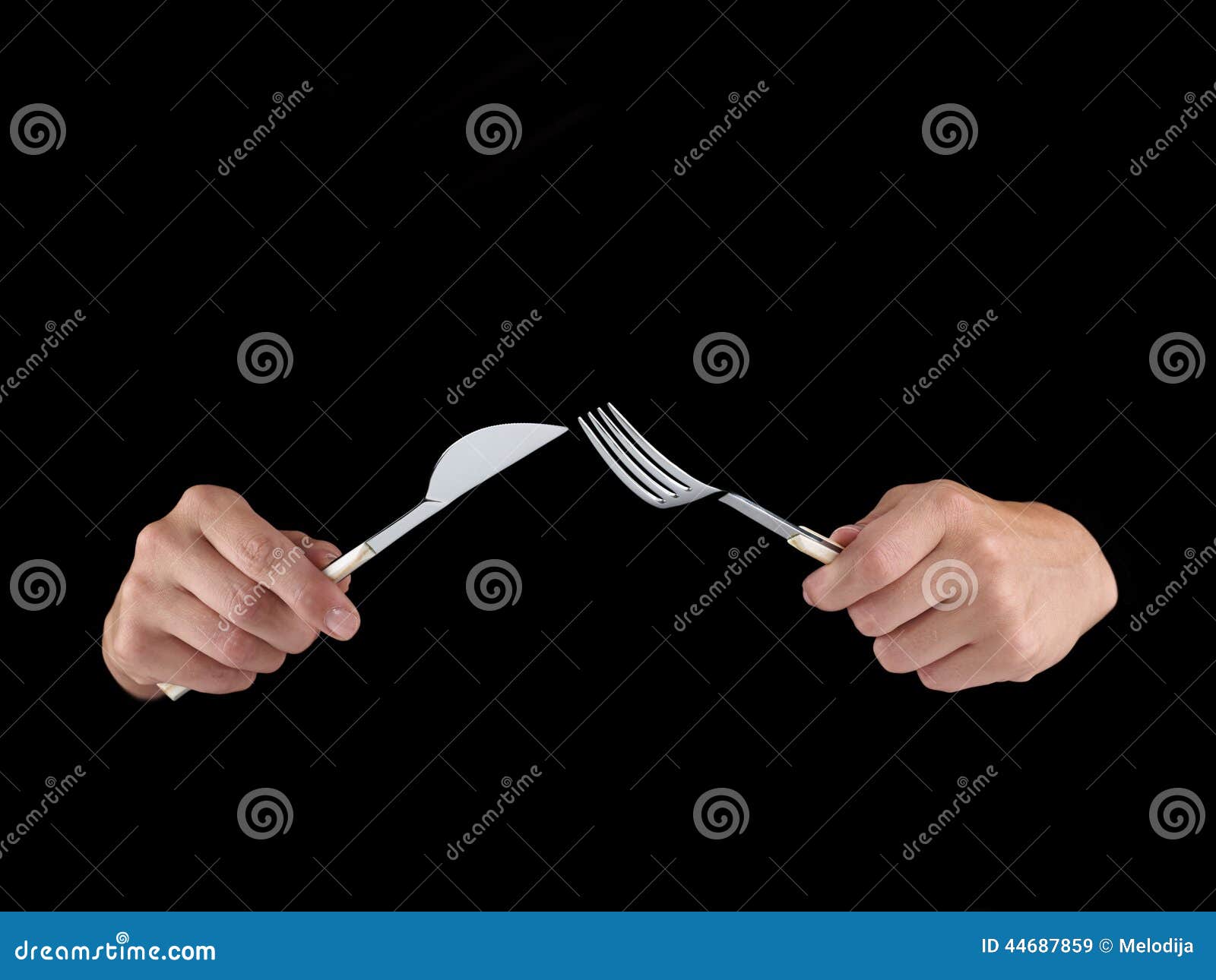 A Knife and Fork Being Held by Womans Hands. Stock Image - Image of ...