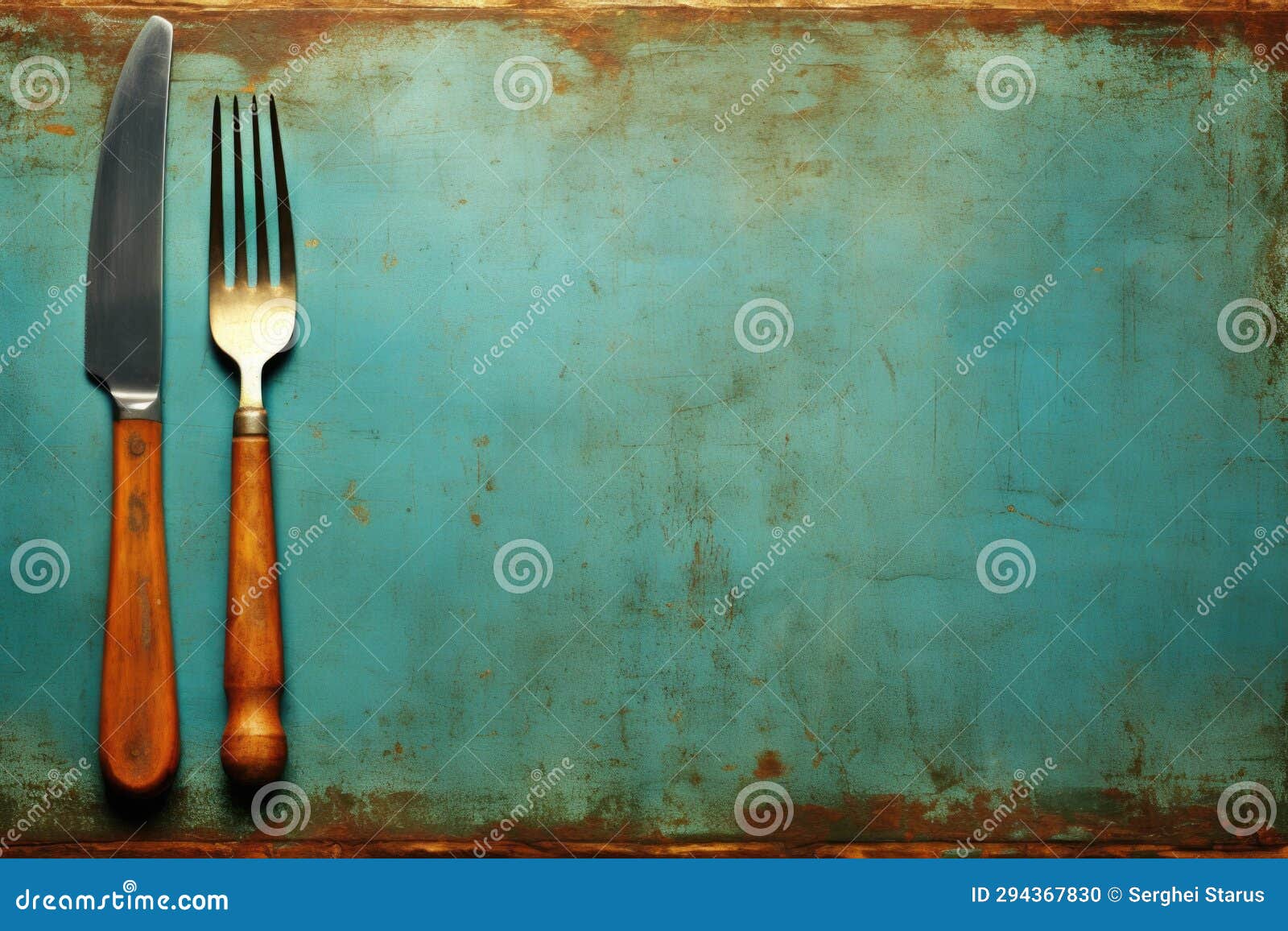 A Knife and Fork on a Blue Background, AI Stock Photo - Image of design ...