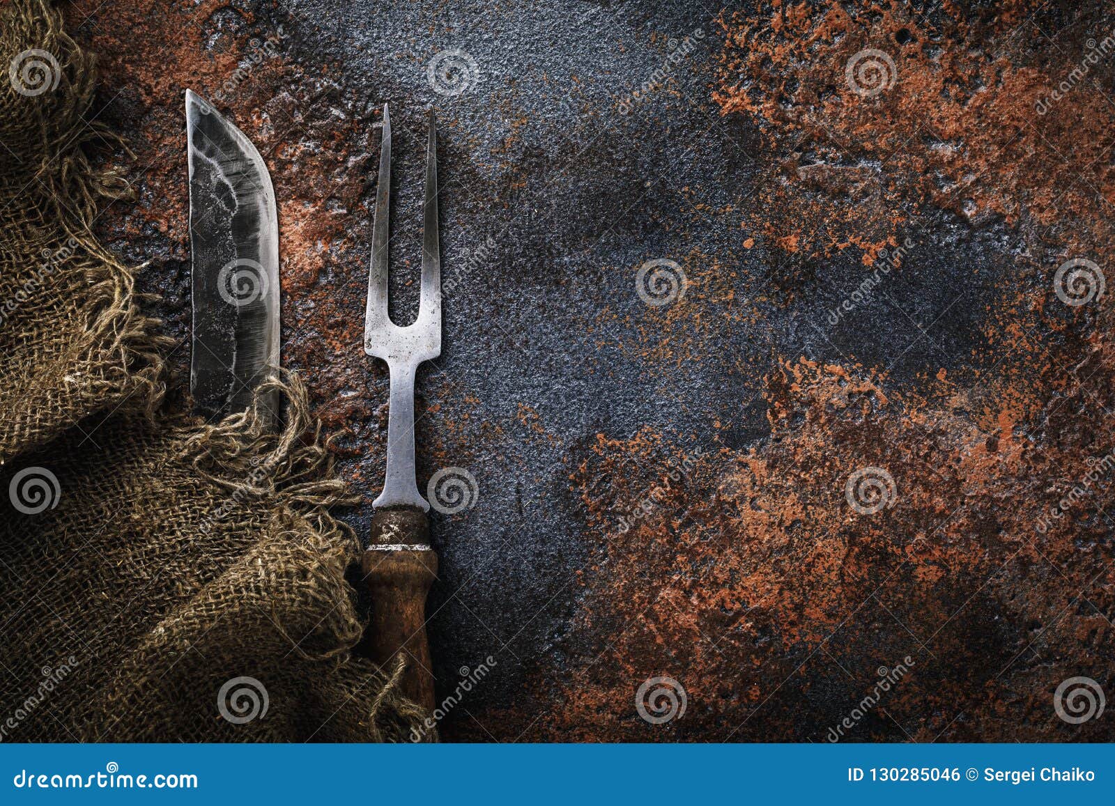 Knife and Fork for Meat on Rusty Table Stock Photo - Image of ...
