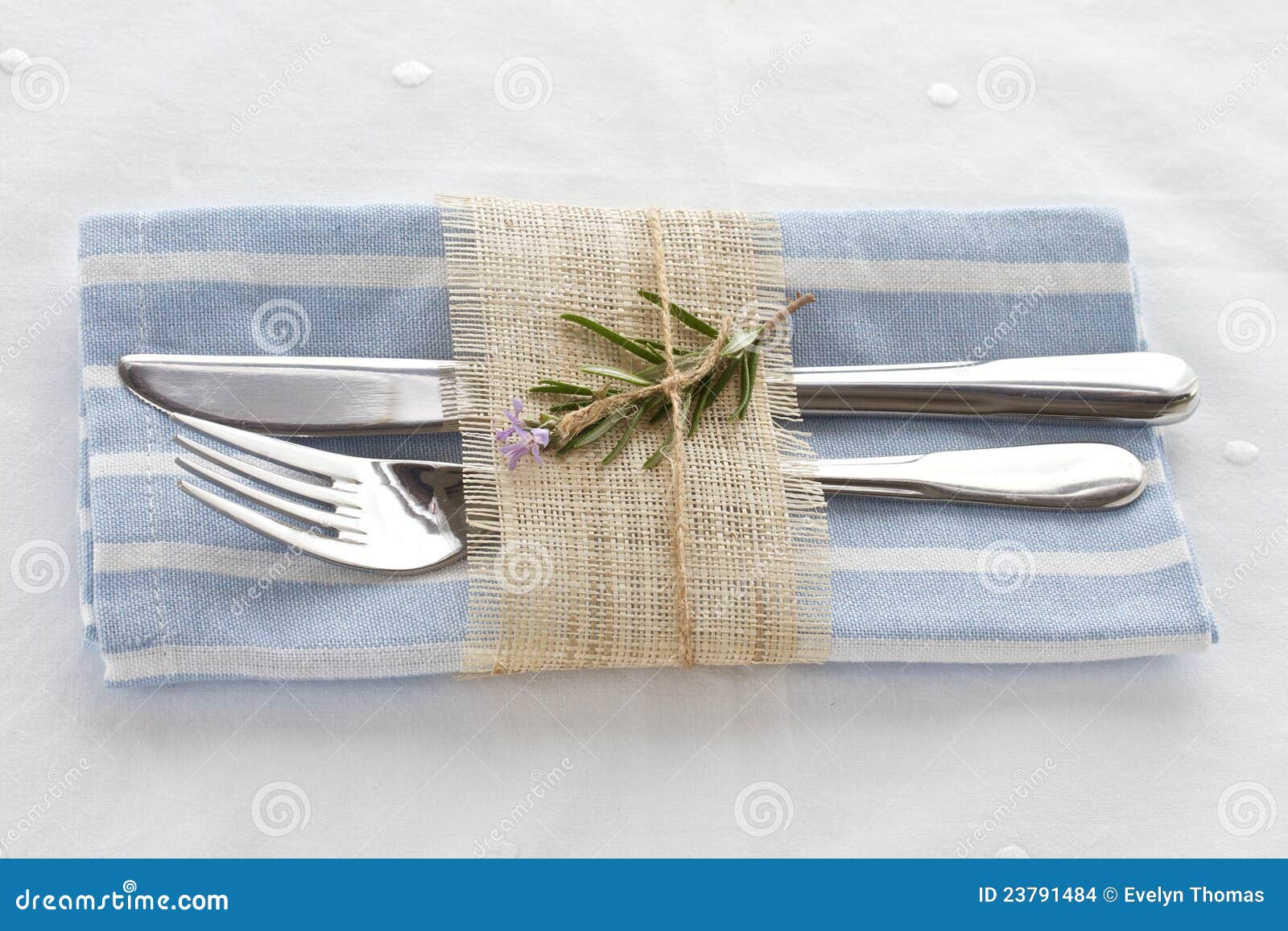 Knife Fork and Napkin Tied with Spring Stock Photo - Image of serviette ...