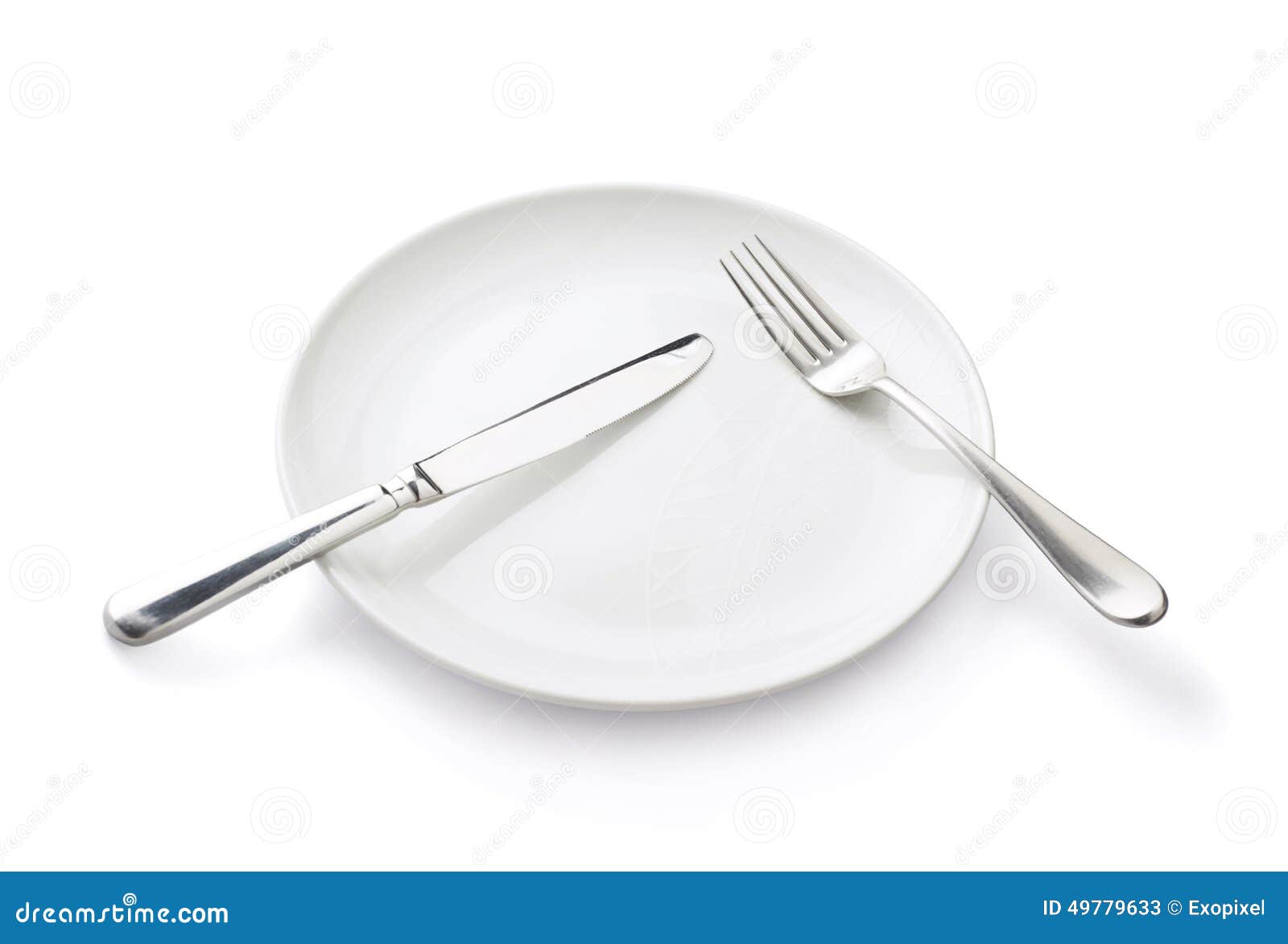 Knife and Fork Over the Plate Isolated Stock Image - Image of meal ...