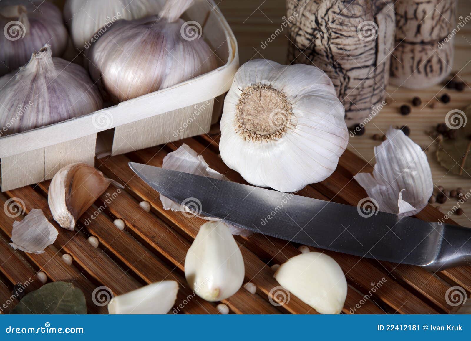 Knife with garlic stock image. Image of cooking, relish - 22412181