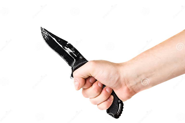 Knife in Hand Isolated on White Stock Photo - Image of aggression, fear ...