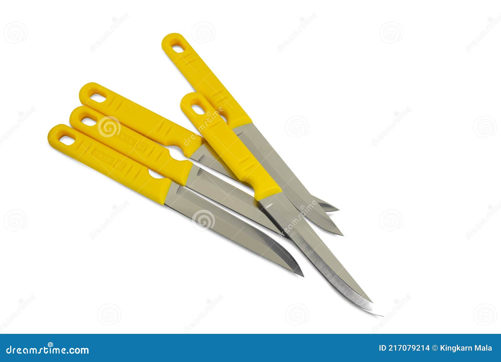 The Knife the Handle is Yellow Plastic on a White Background,with ...