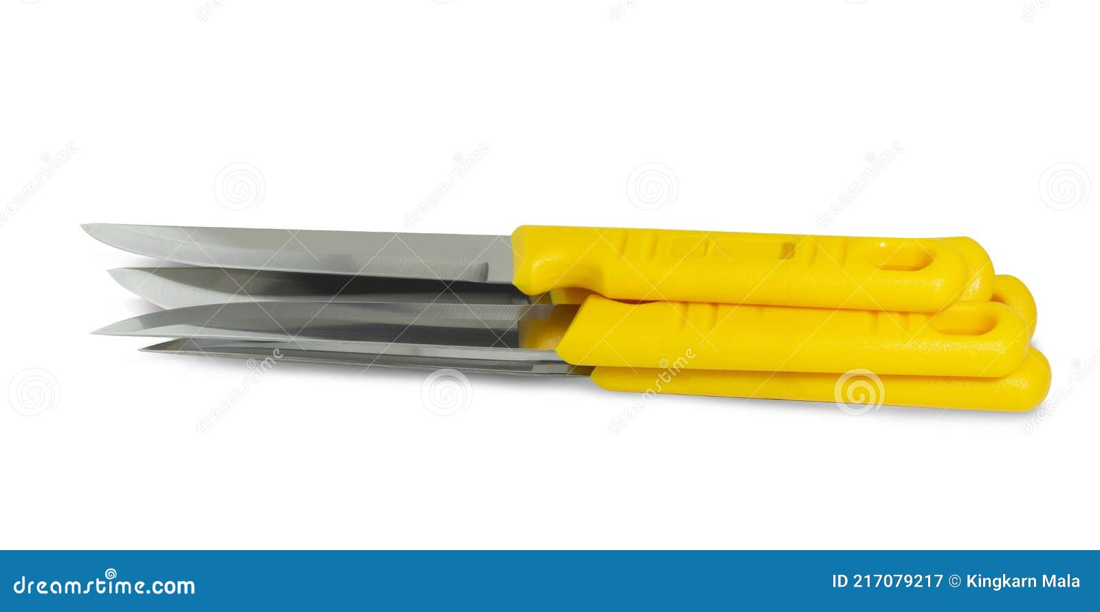 The Knife the Handle is Yellow Plastic on a White Background,with ...
